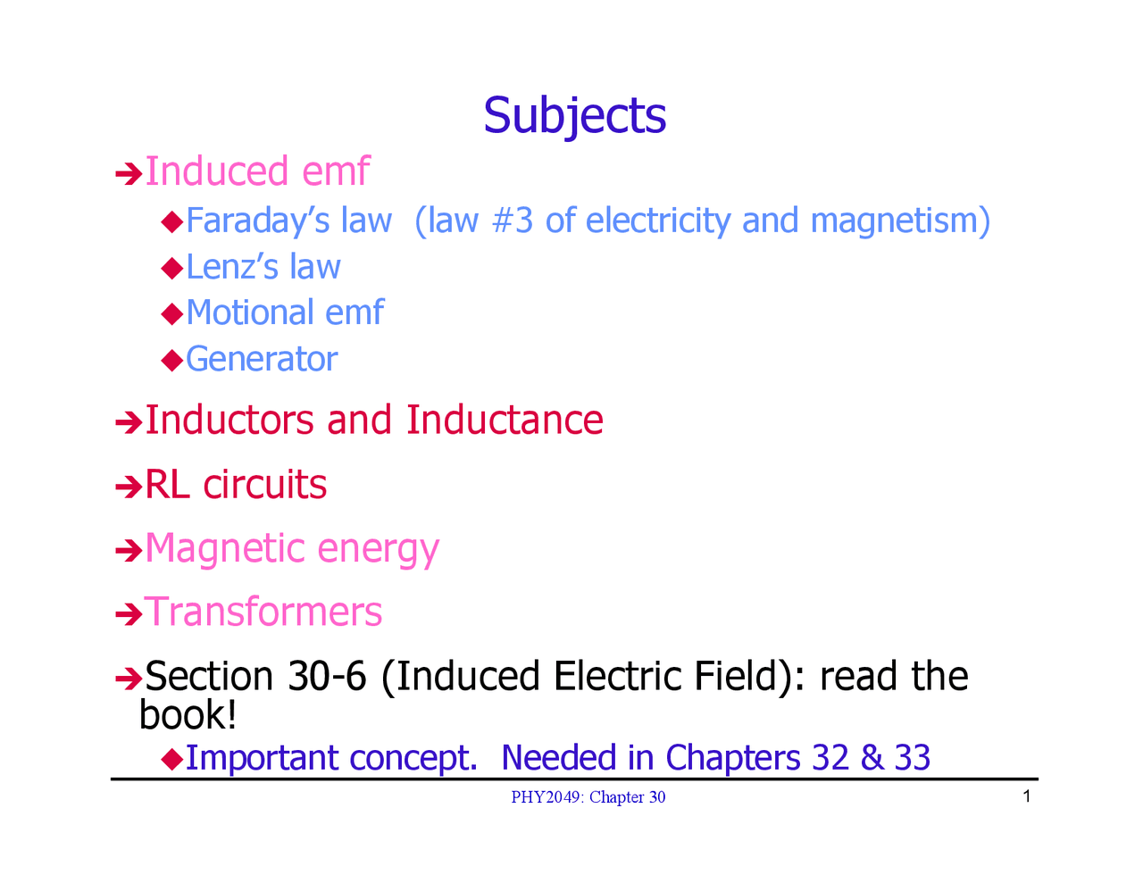 Induced EMF, Inductors and Inductance, RL Circuits - Lecture Slides | PHY 2049 | Exams Physics ...
