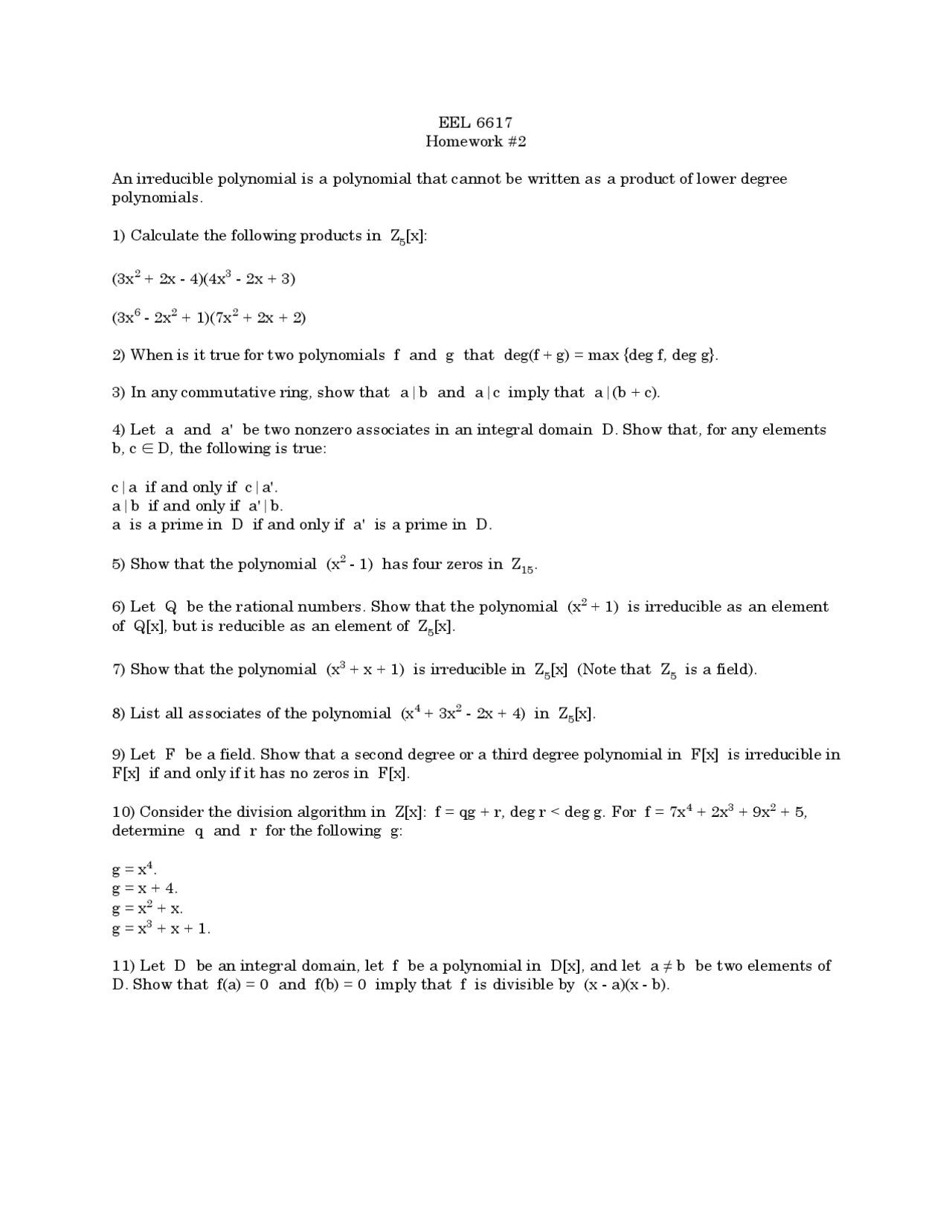 Practice Homework 2 Linear Multivariable Control Eel 6617 Docsity