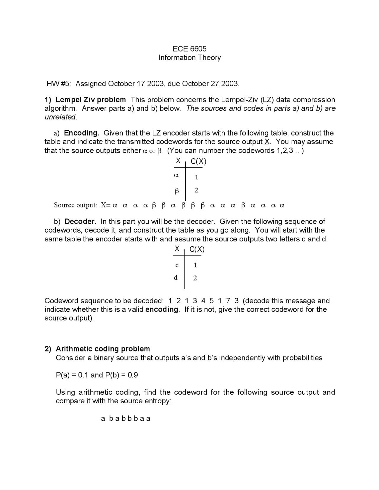 Encoding and Decoding Arithmetic Information Theory - Assignment 5 ...