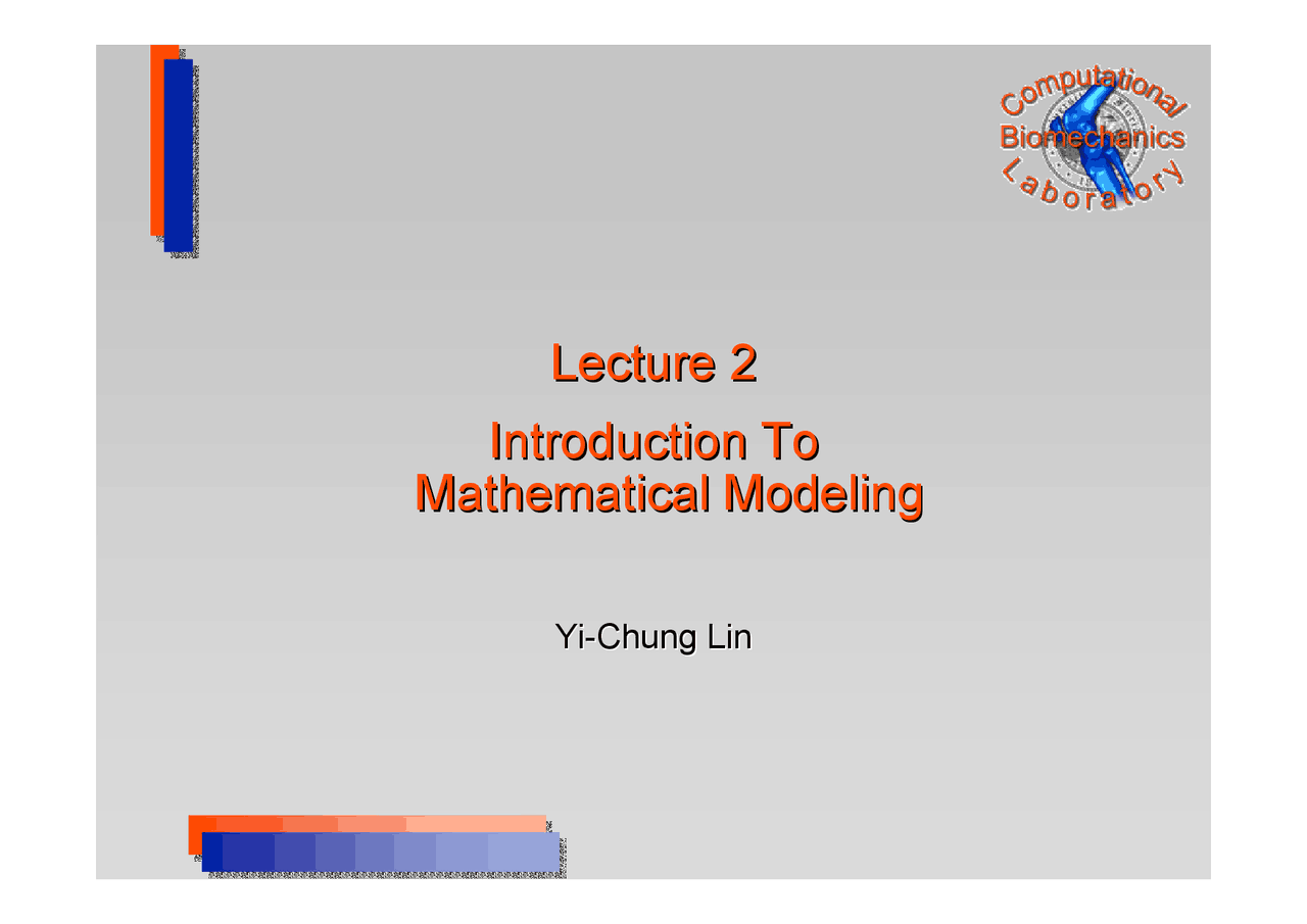 Introduction to Mathematical Modeling - Lecture Slides | EGM 4344 - Docsity