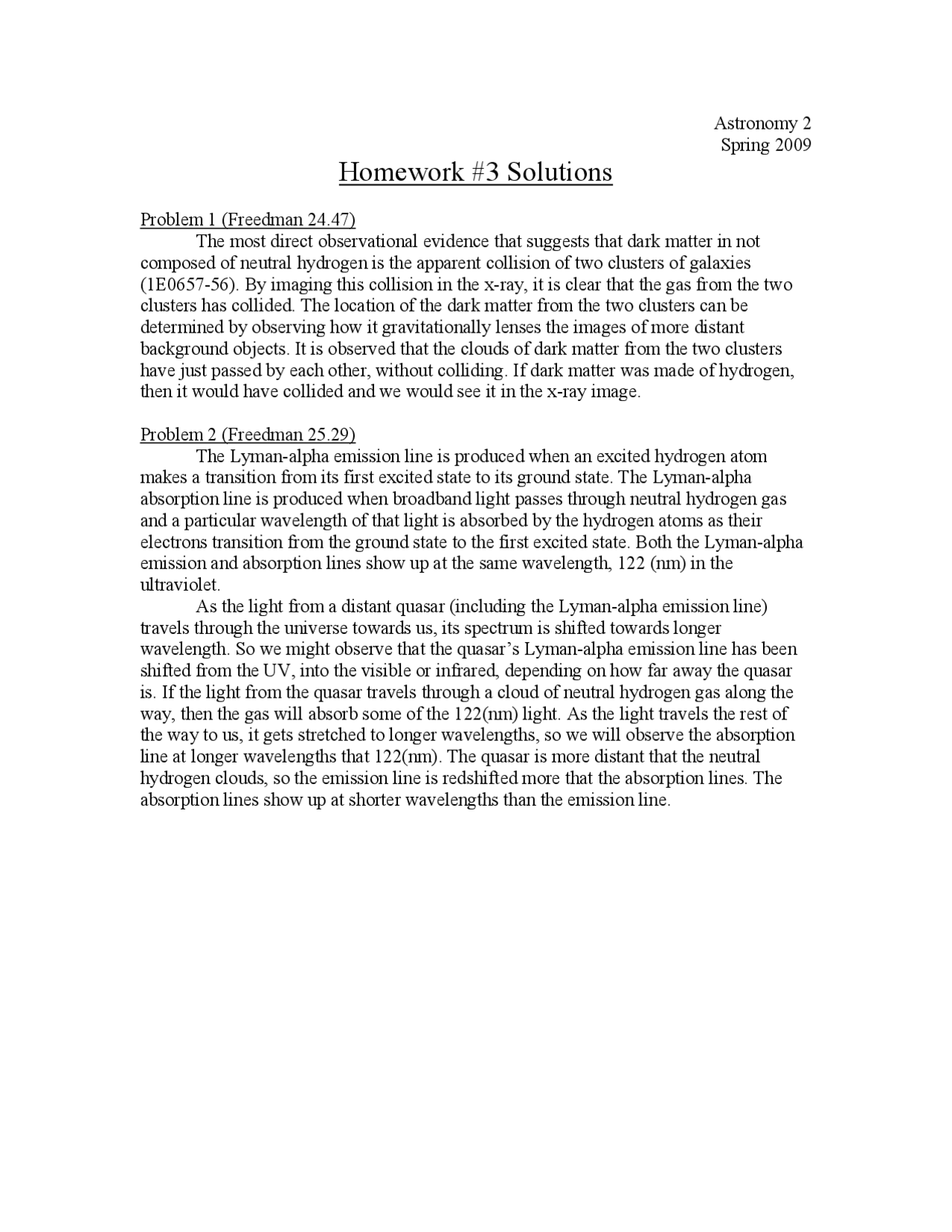 Homework 3 Solutions For History Of The Universe Astro 2 Docsity