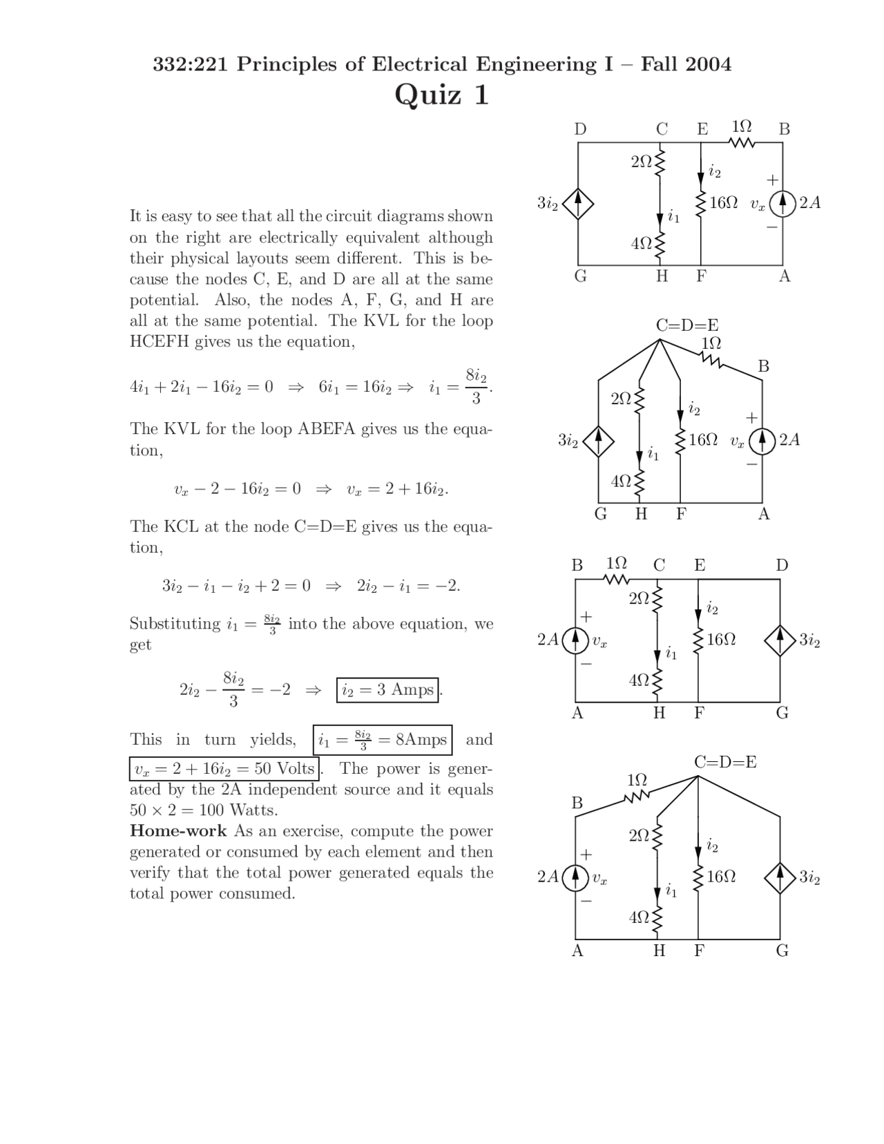 Principles Of Electrical Engineering I Quiz 1 332 221 Docsity
