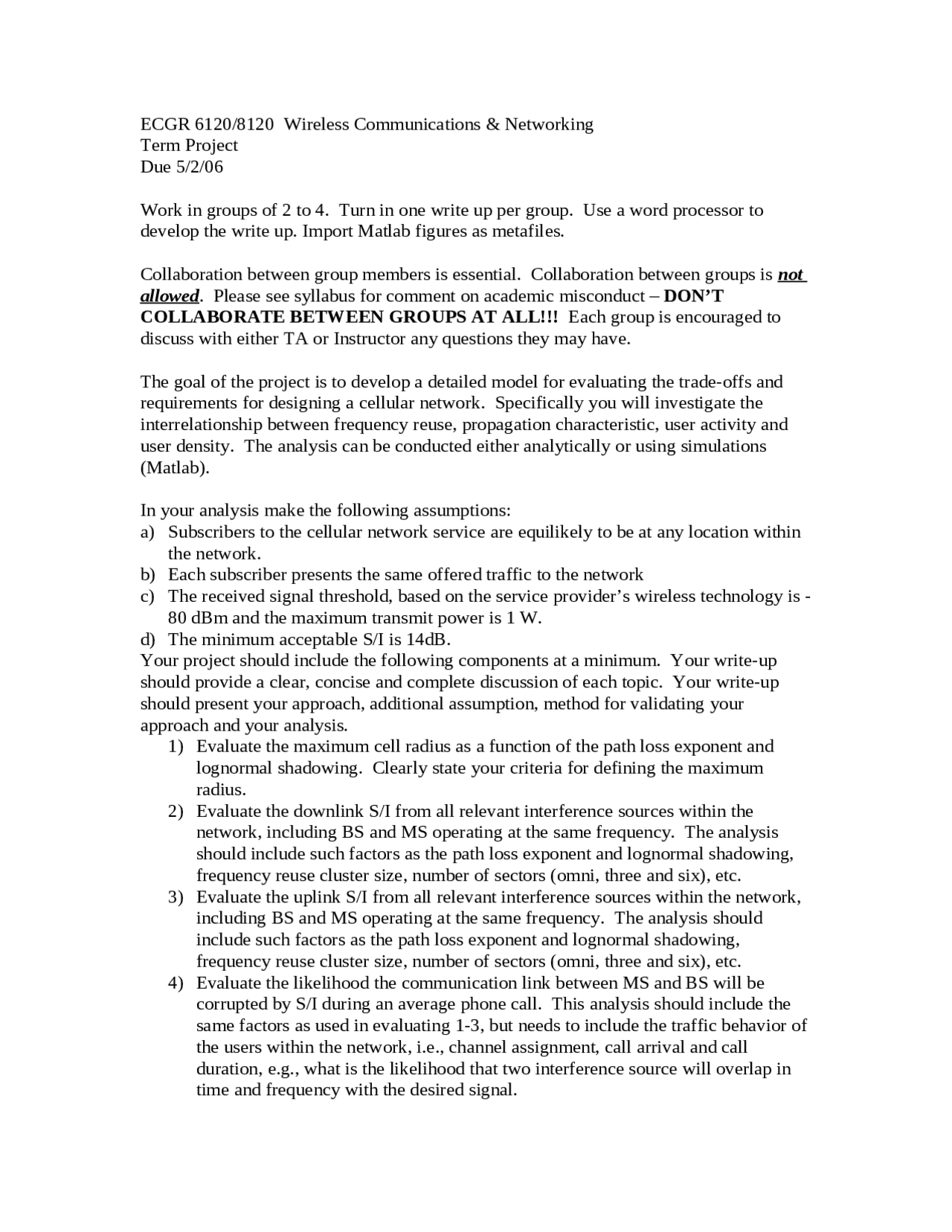 Wireless Communications And Networking Term Project Ecgr 6120 Docsity