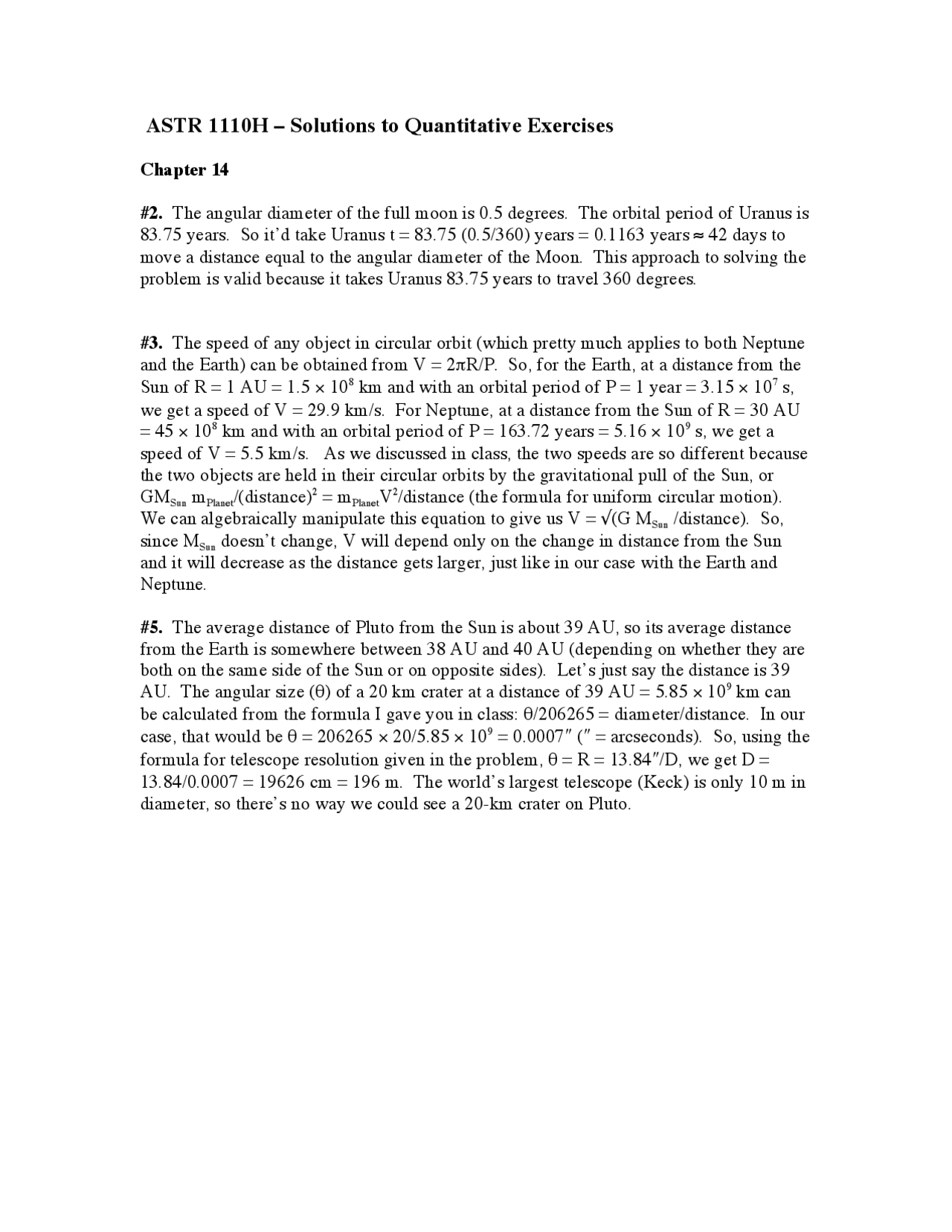 Introduction To Astronomy Assignment Questions Astr 1110h Docsity