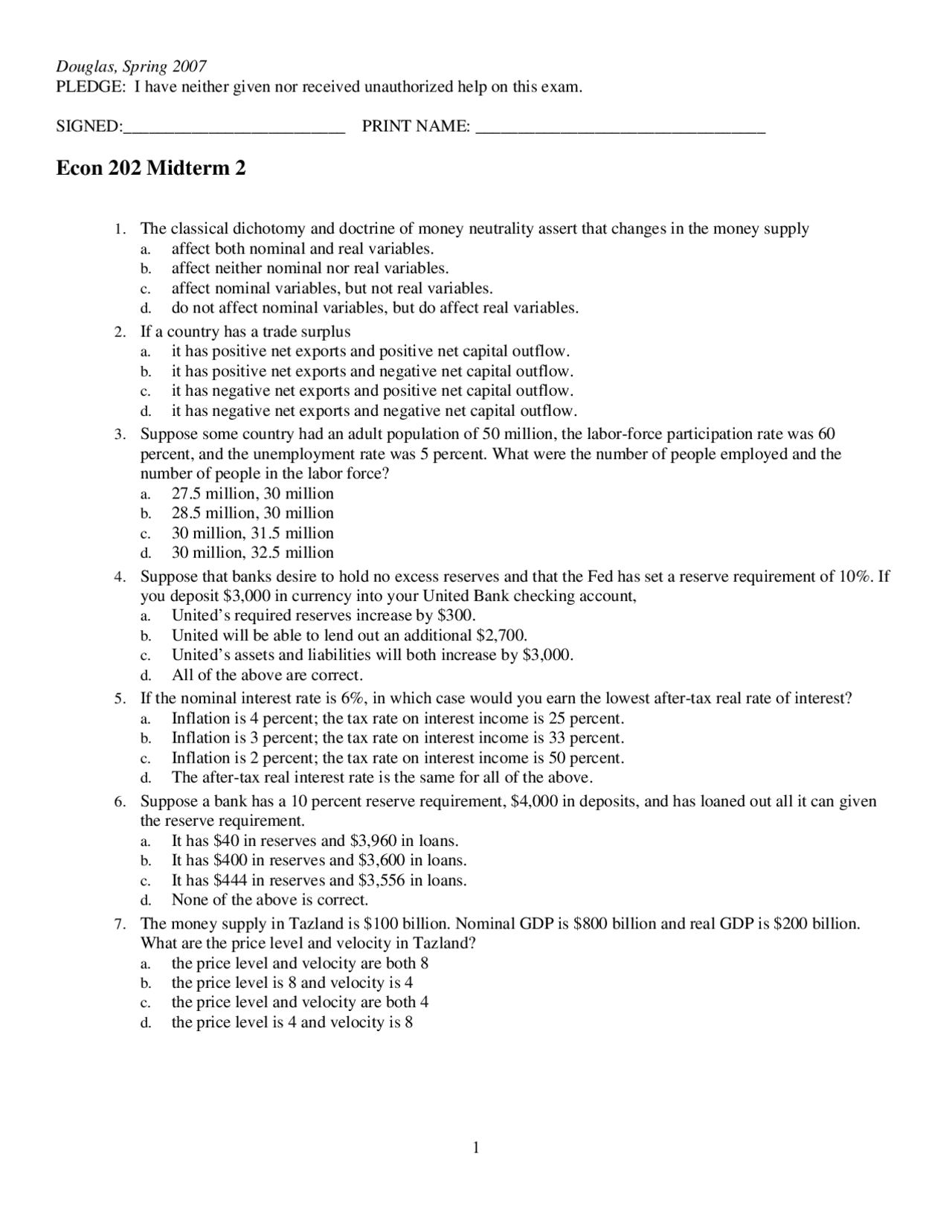 19 Mcqs For Principles Of Macroeconomics Midterm Ii Econ 202 Docsity