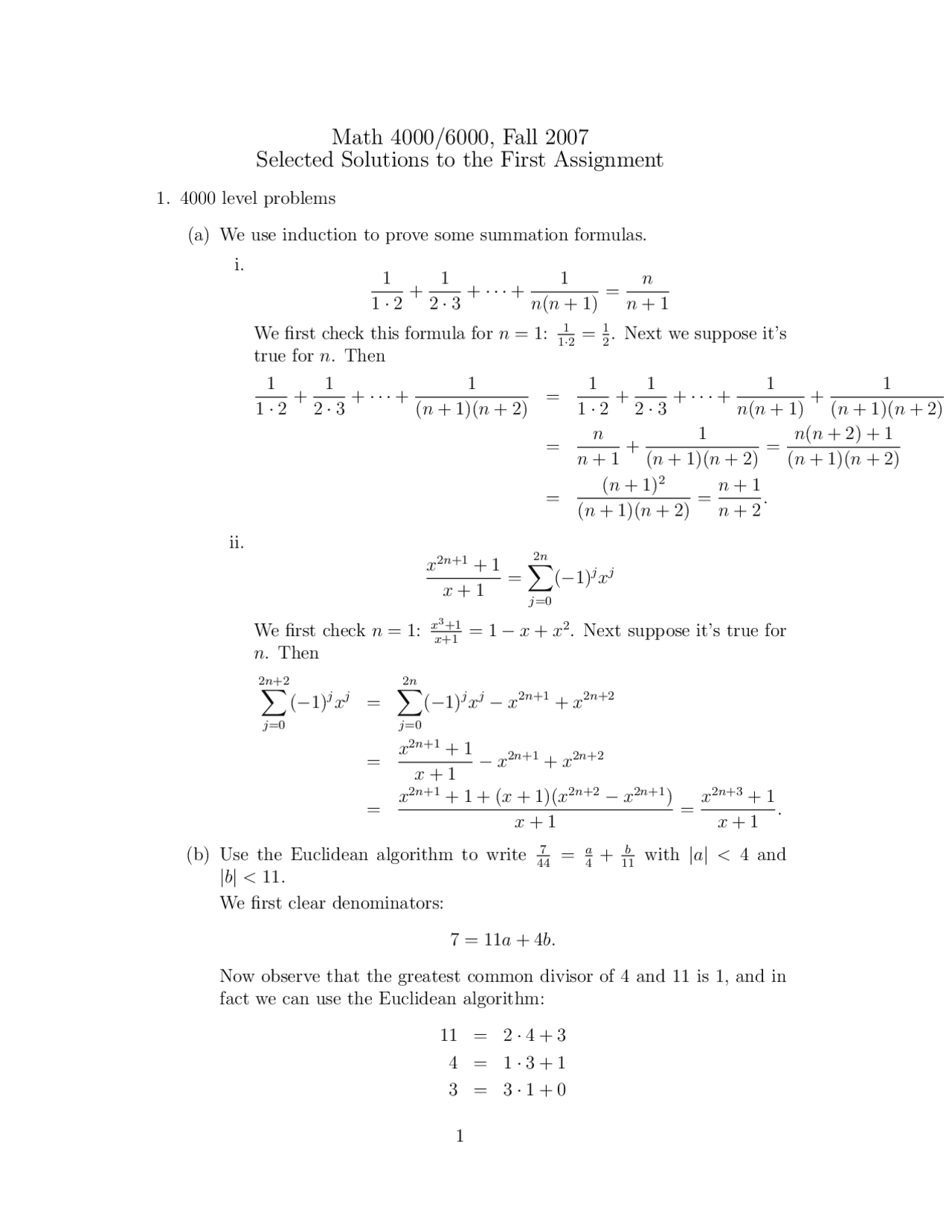 Solved Assignment 1 For Modern Algebra And Geometry I Math 4000 Docsity