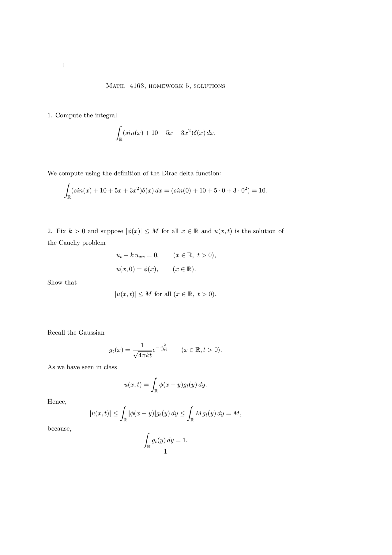 Solutions To Homework 5 Introduction To Partial Differential