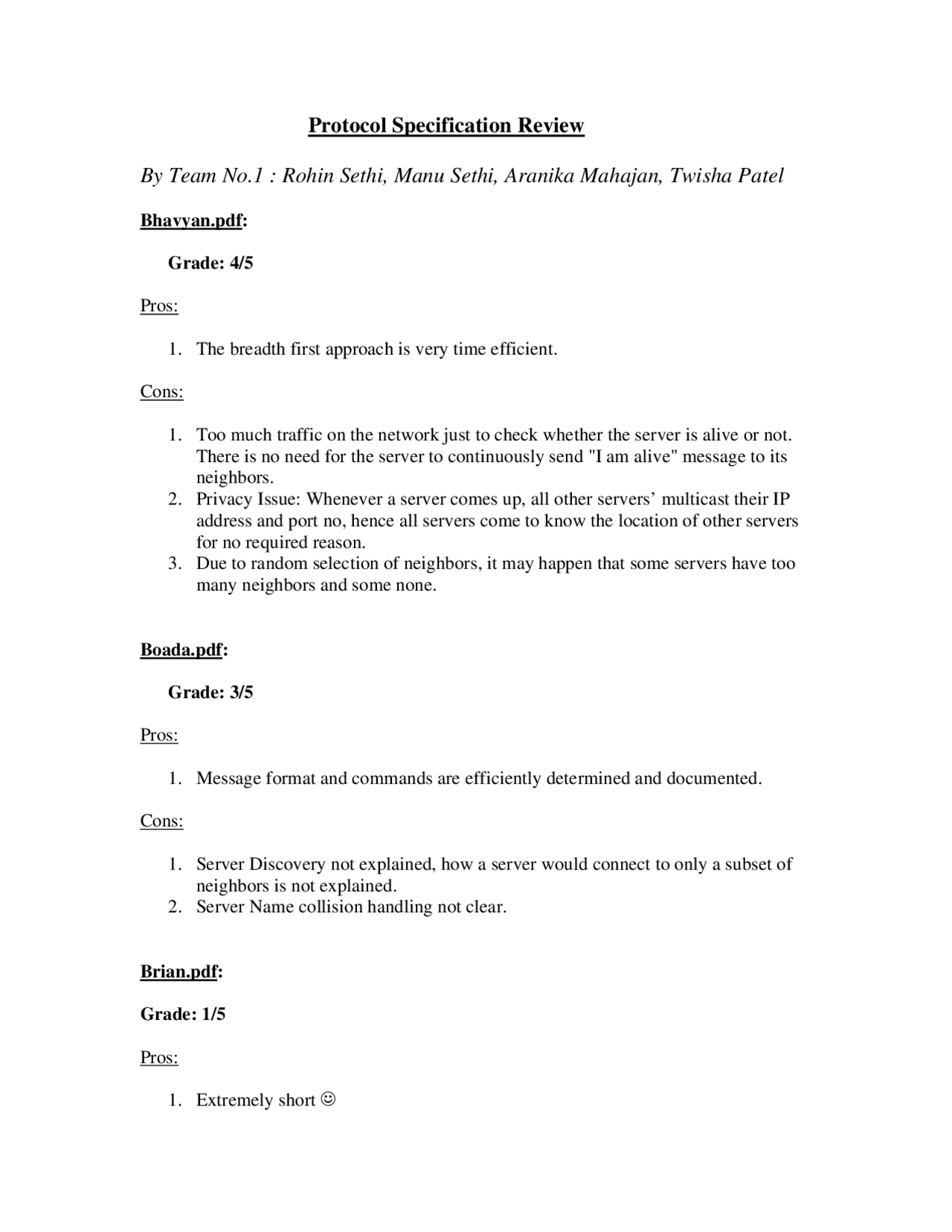 Review of Protocol Specification - Review Sheet | COP 5615 - Docsity