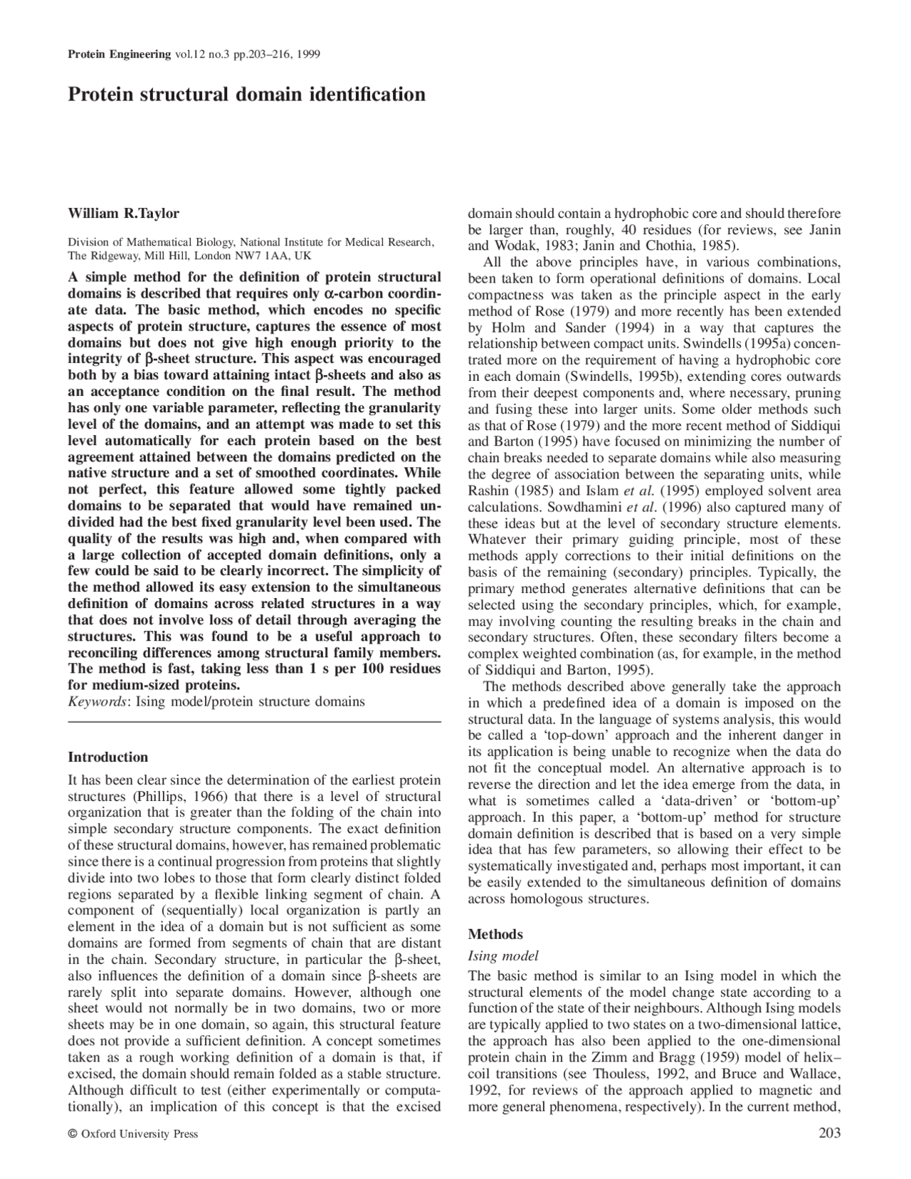 Protein Structural Domain Identification Lecture Notes Ecs 229