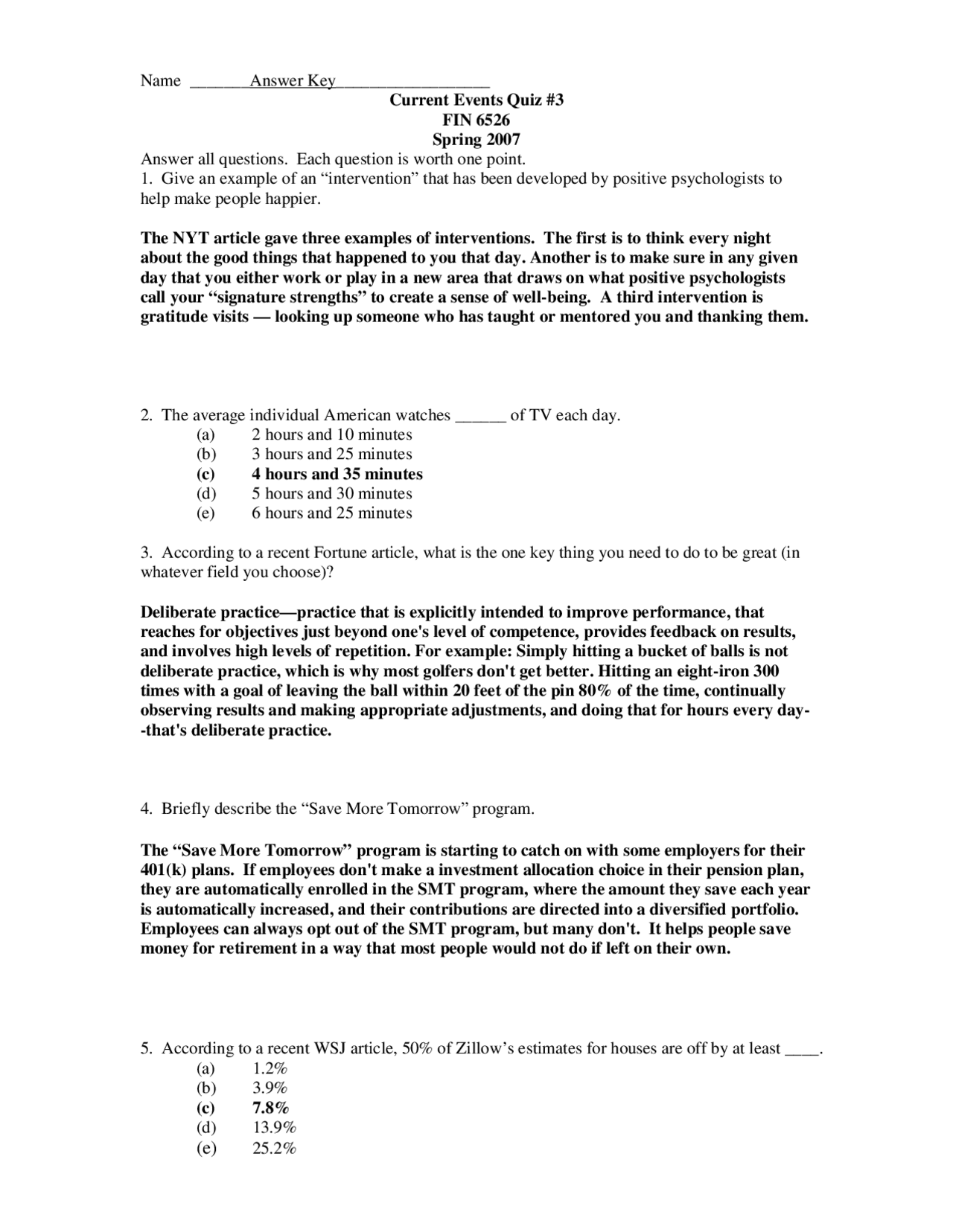 Quiz 3 With Answer Key For Portfolio Theory Fin 6526 Docsity