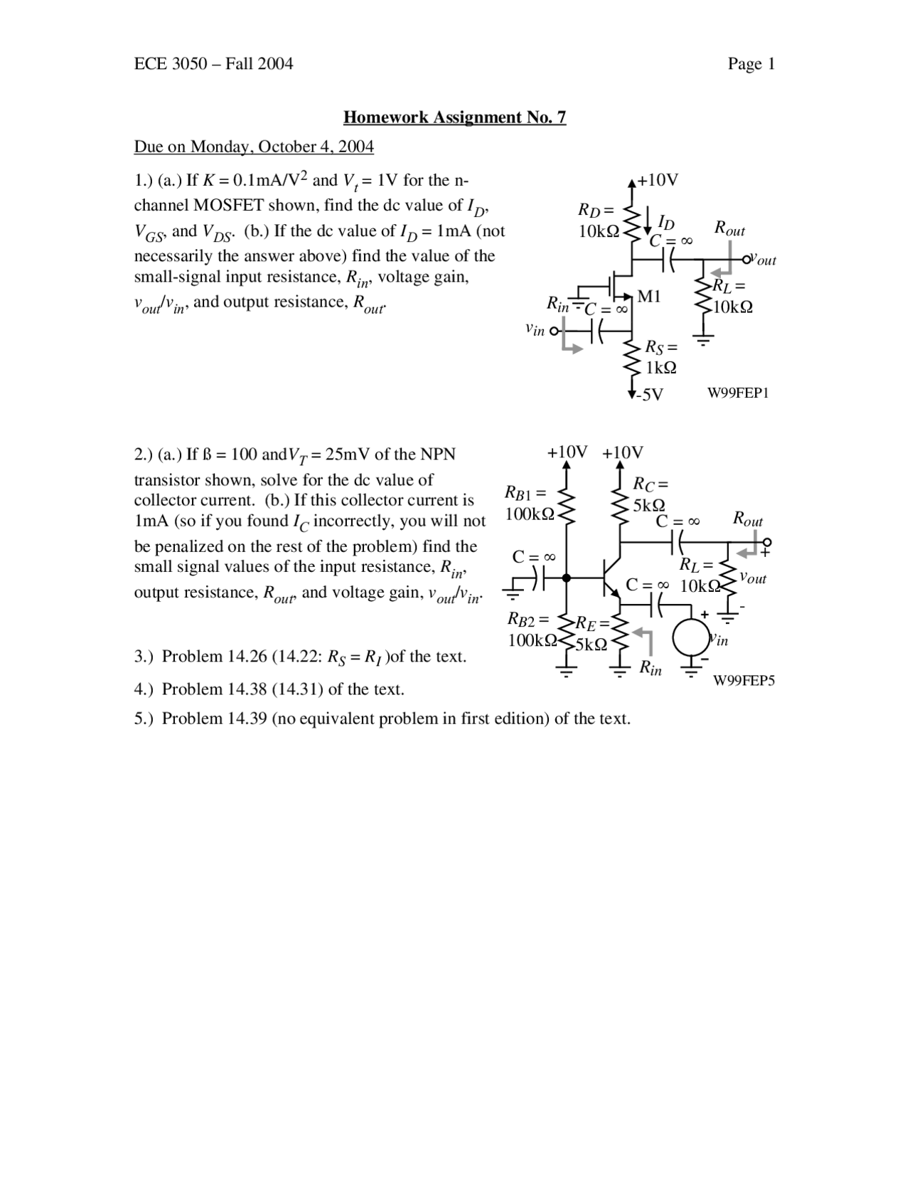 Analog Electronics Practice Assignment 7 Ece 3050 Assignments