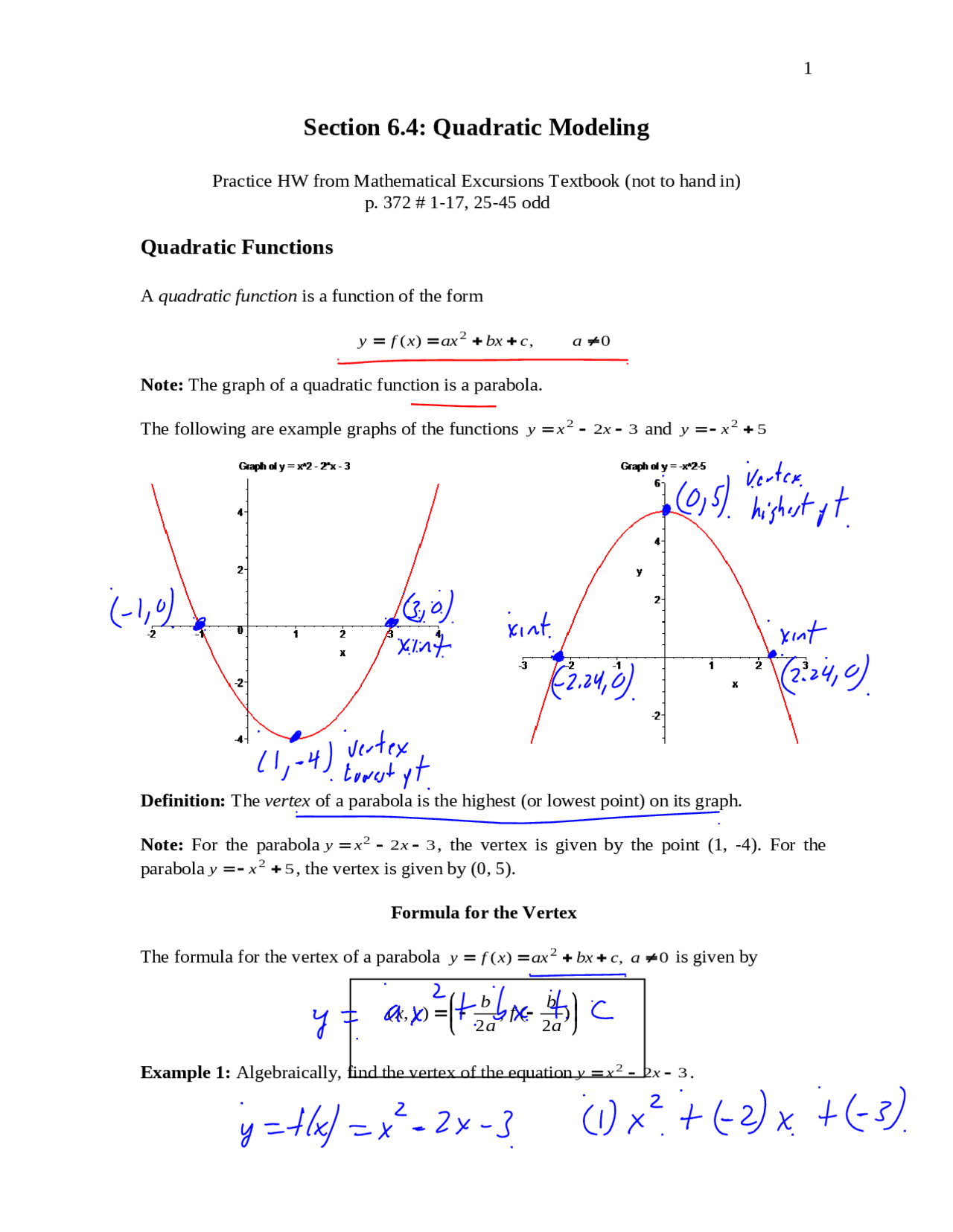 Quadratic Modeling Practice Homework From Mathematical And Humanity