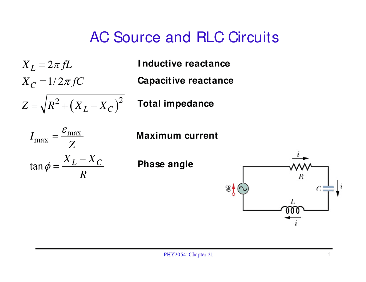 Ac Source And Rlc Circuits Lecture Slides Phy 2054 Docsity