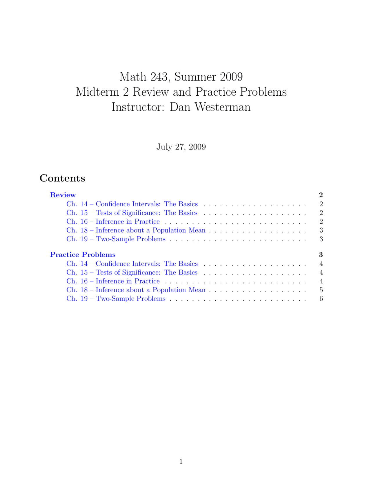 Midterm 2 Review and Practice Problems - Probability and Statistics | MATH 243 - Docsity