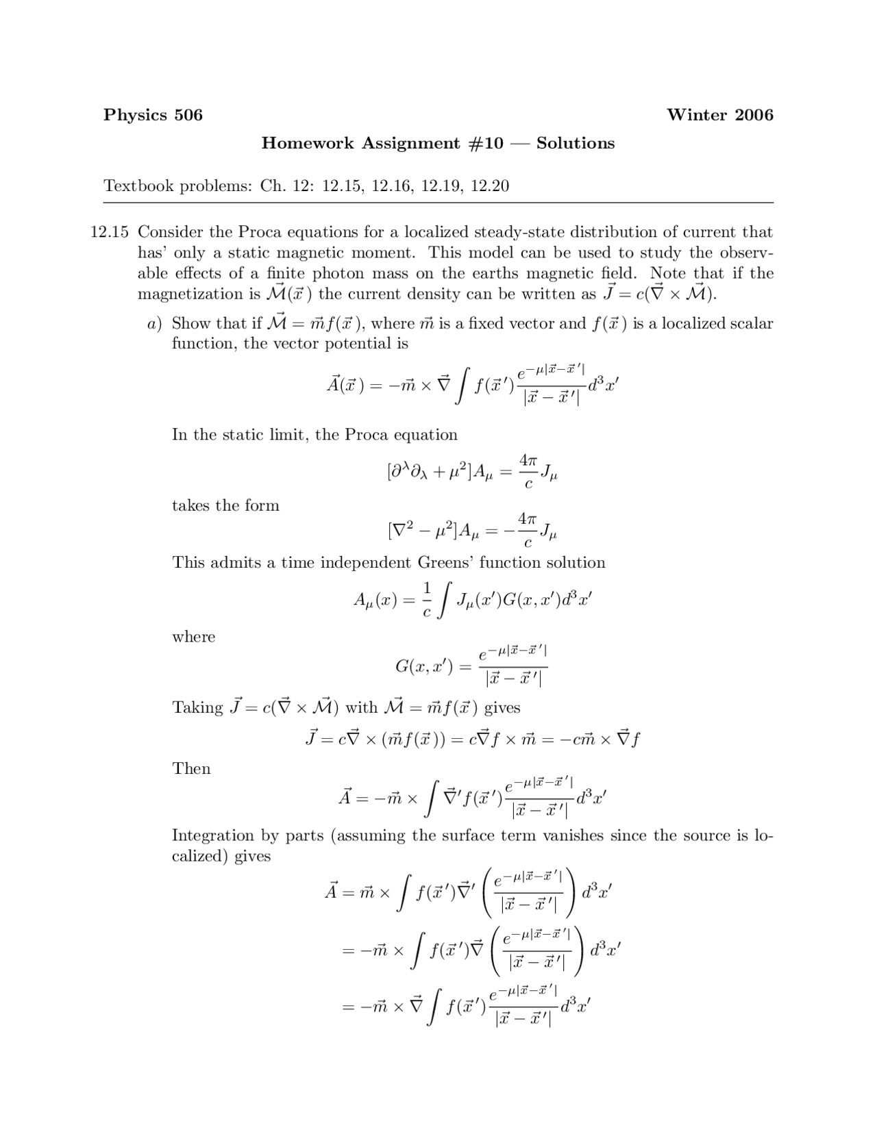 Homework 10 Solutions For Electricity And Magnetism Ii Physics 506