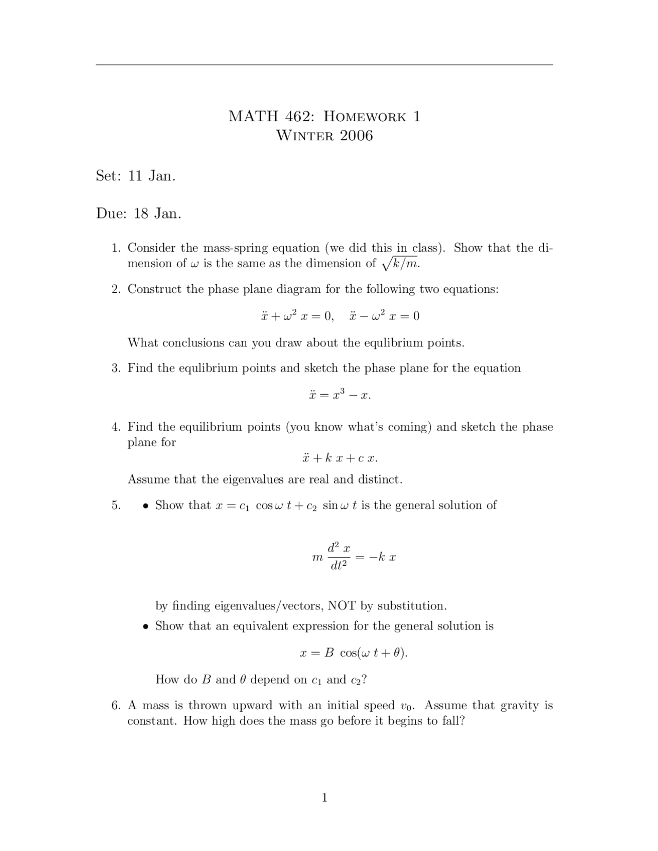 Assignment I Questions Mathematics Models Math 462 Docsity