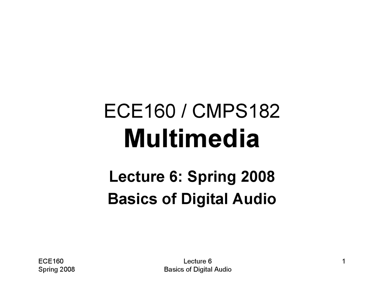 Basics Of Digital Audio Lecture Slides Ece 160 Docsity