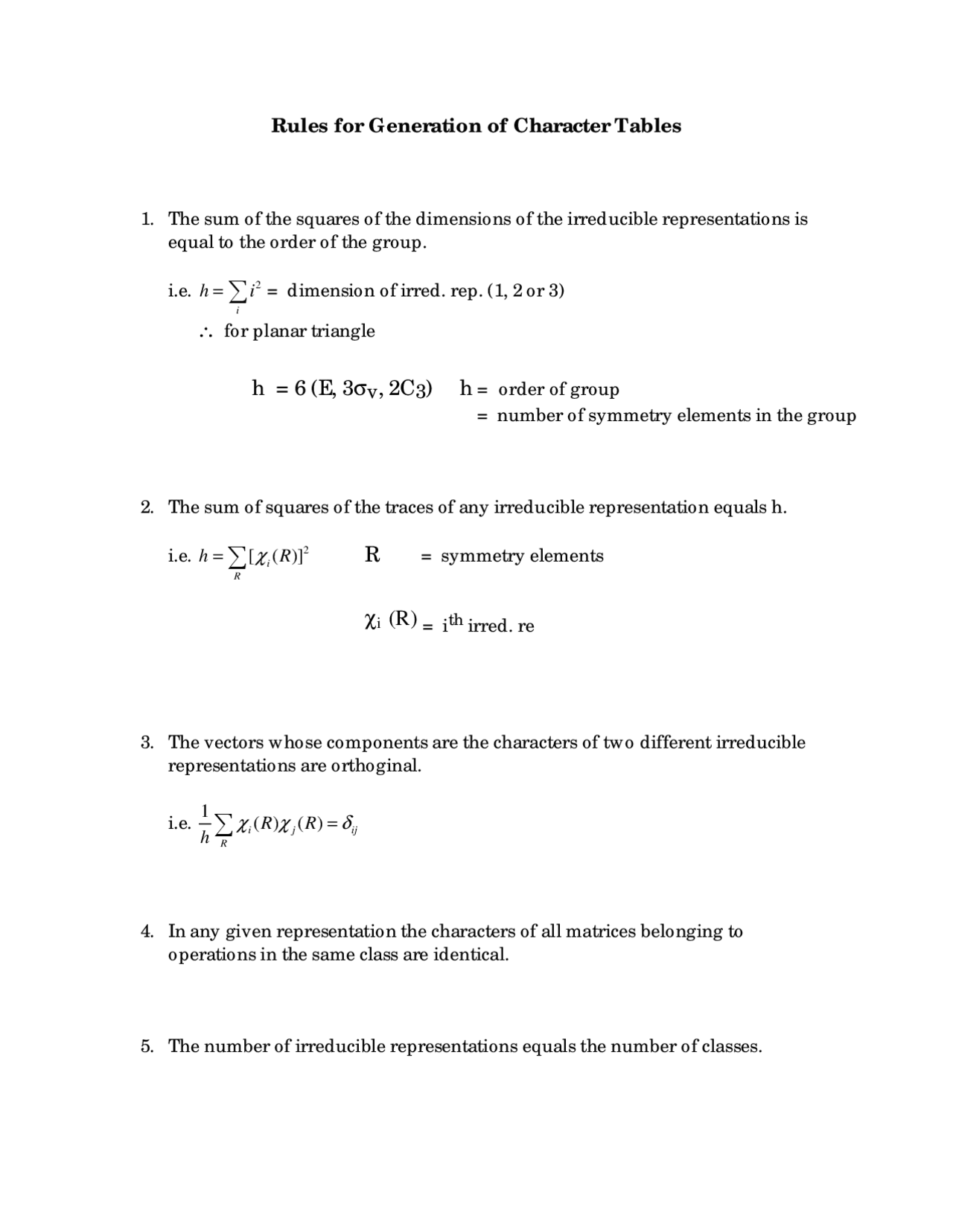 Rules for Generation of Character Tables - Assignment Questions | CHEM ...