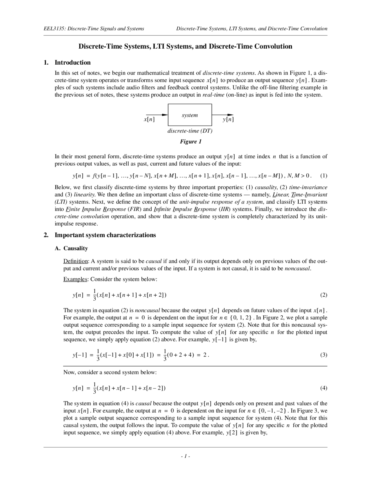 Discrete Time Systems, LT1 Systems and Discrete Time Convolution | EEL 3135 - Docsity
