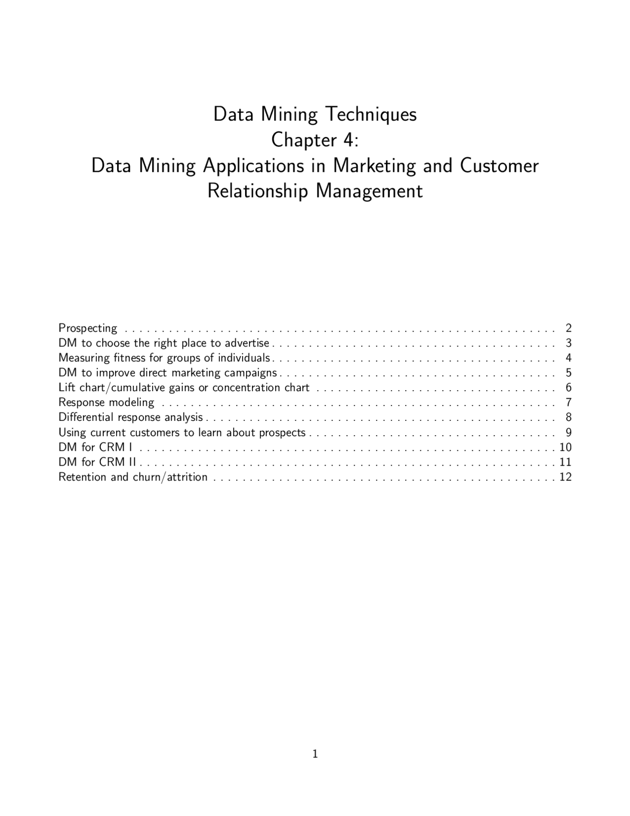 Data Mining Application In Marketing And Customer Relationship Management Dsc 433 Docsity