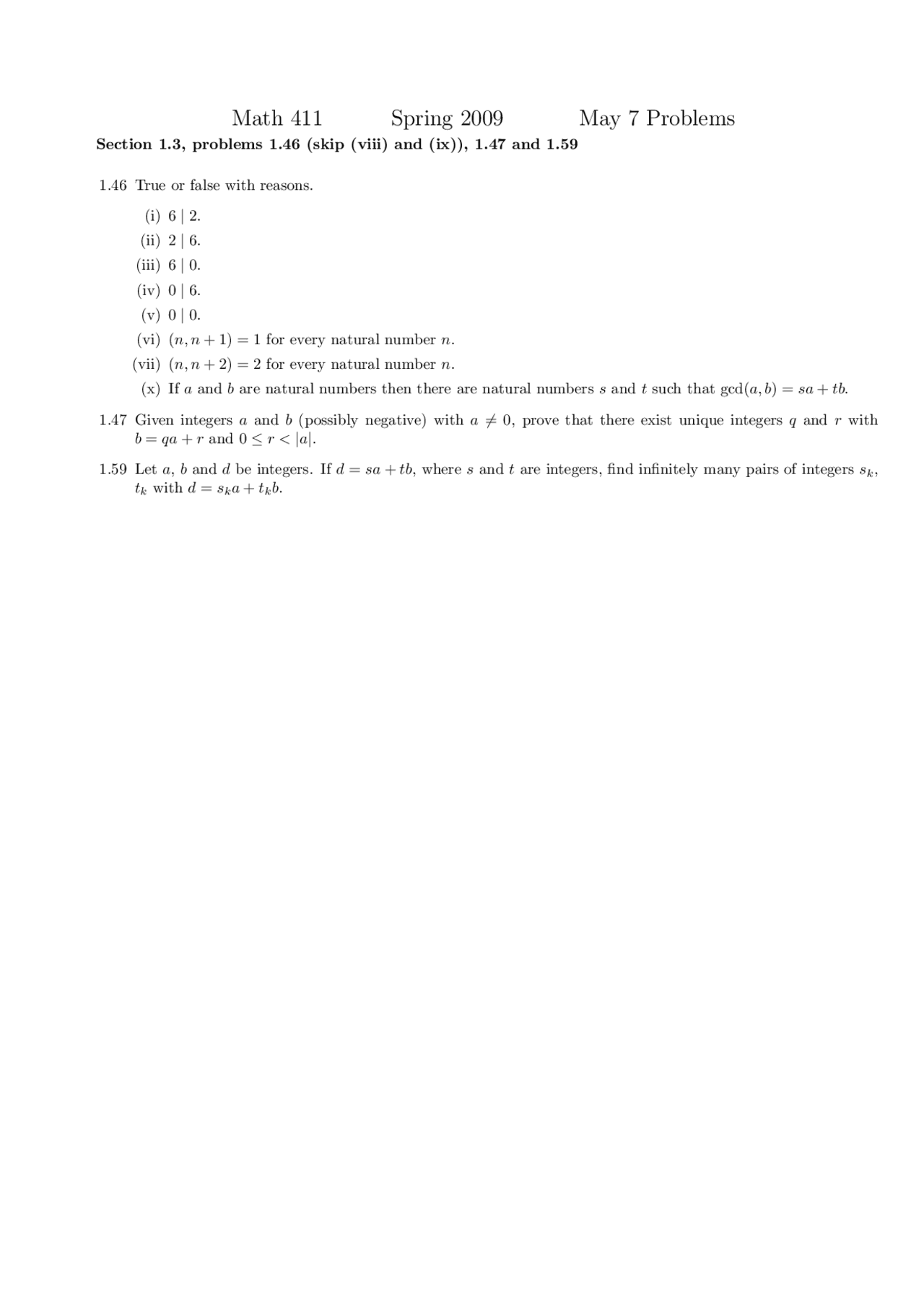 Problems For Assignment Abstract Algebra Spring 2009 Math 411 Assignments Abstract