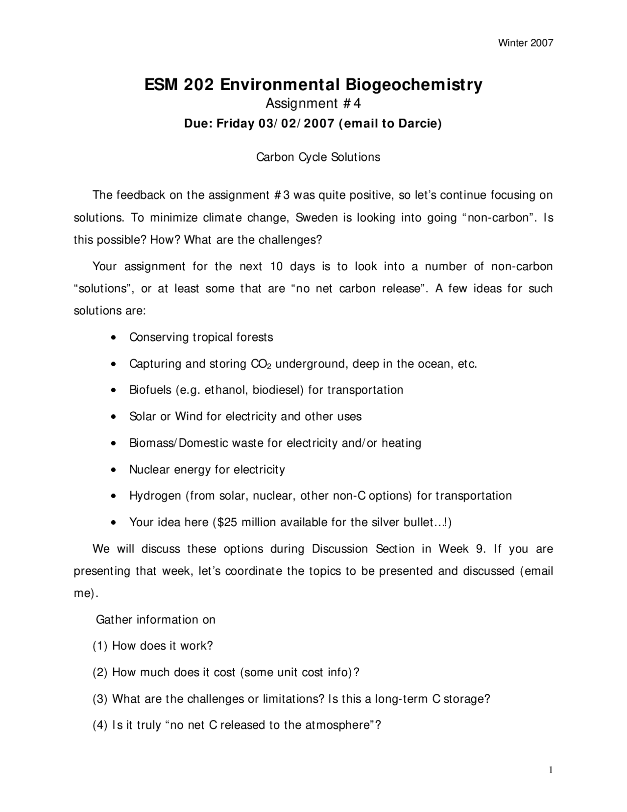 Carbon Cycle Solutions Assignment 4 Esm 202 Docsity