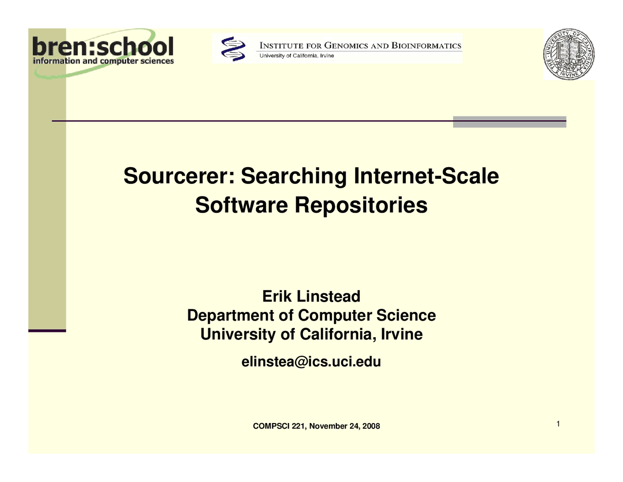 Searching Internet Scale Software Repositories Lecture Slides Compsci 221 Docsity 