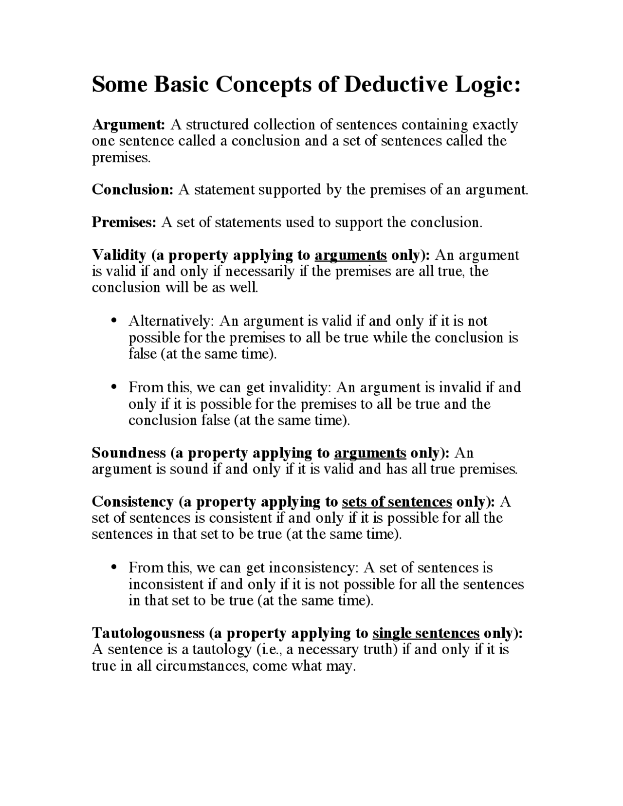 Some Basic Concepts Of Deductive Logic Lecture Notes Phi 251 Docsity