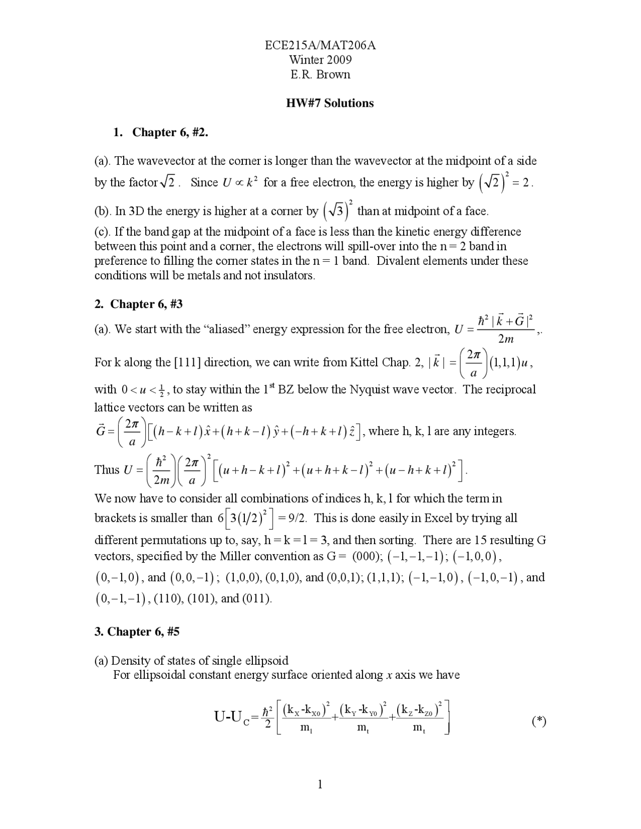Homework 7 With Solutions Fundamentals Of Electronics Solids I Ece