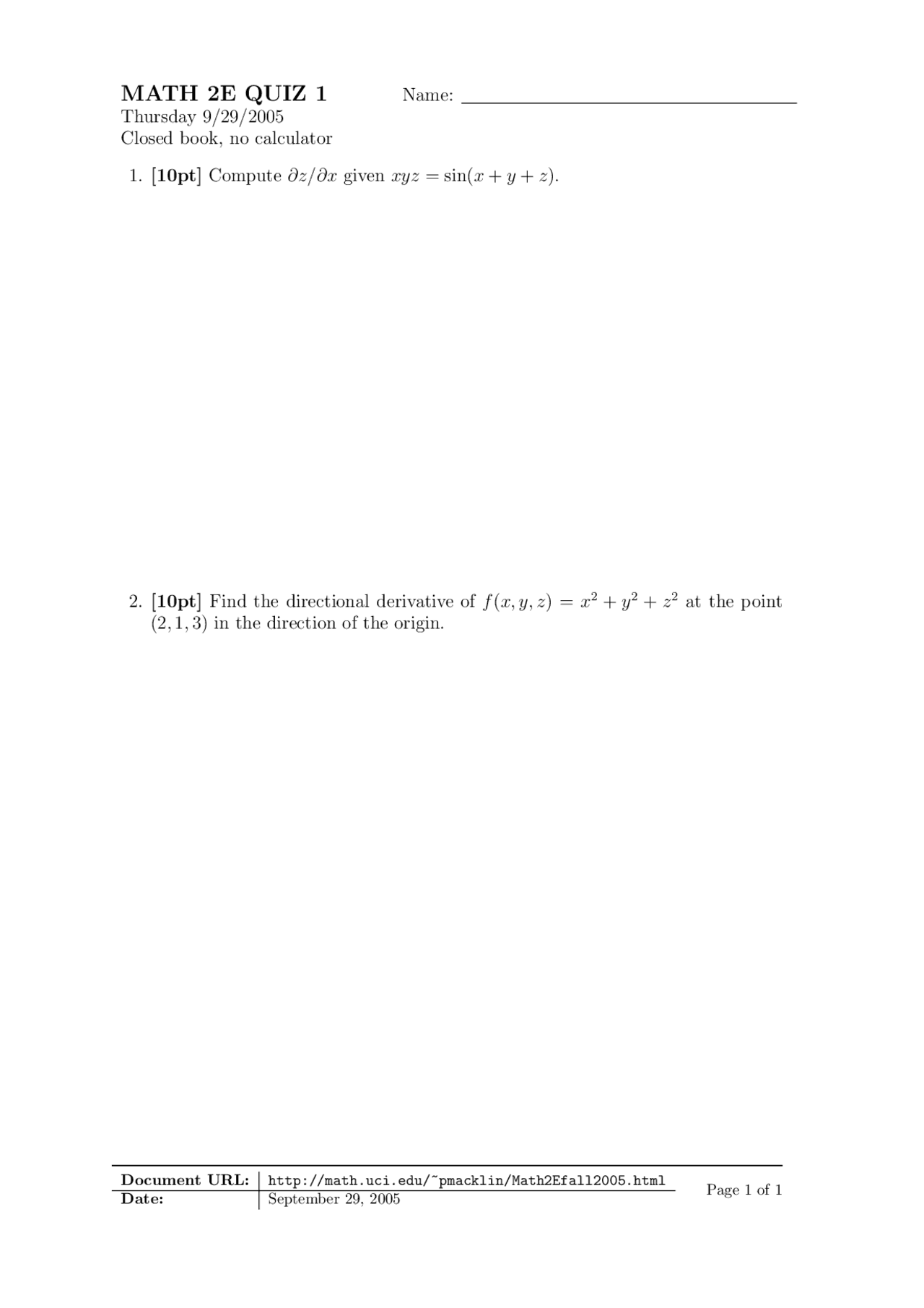 Find Directional Derivative Quiz Calculus Math 2 Docsity