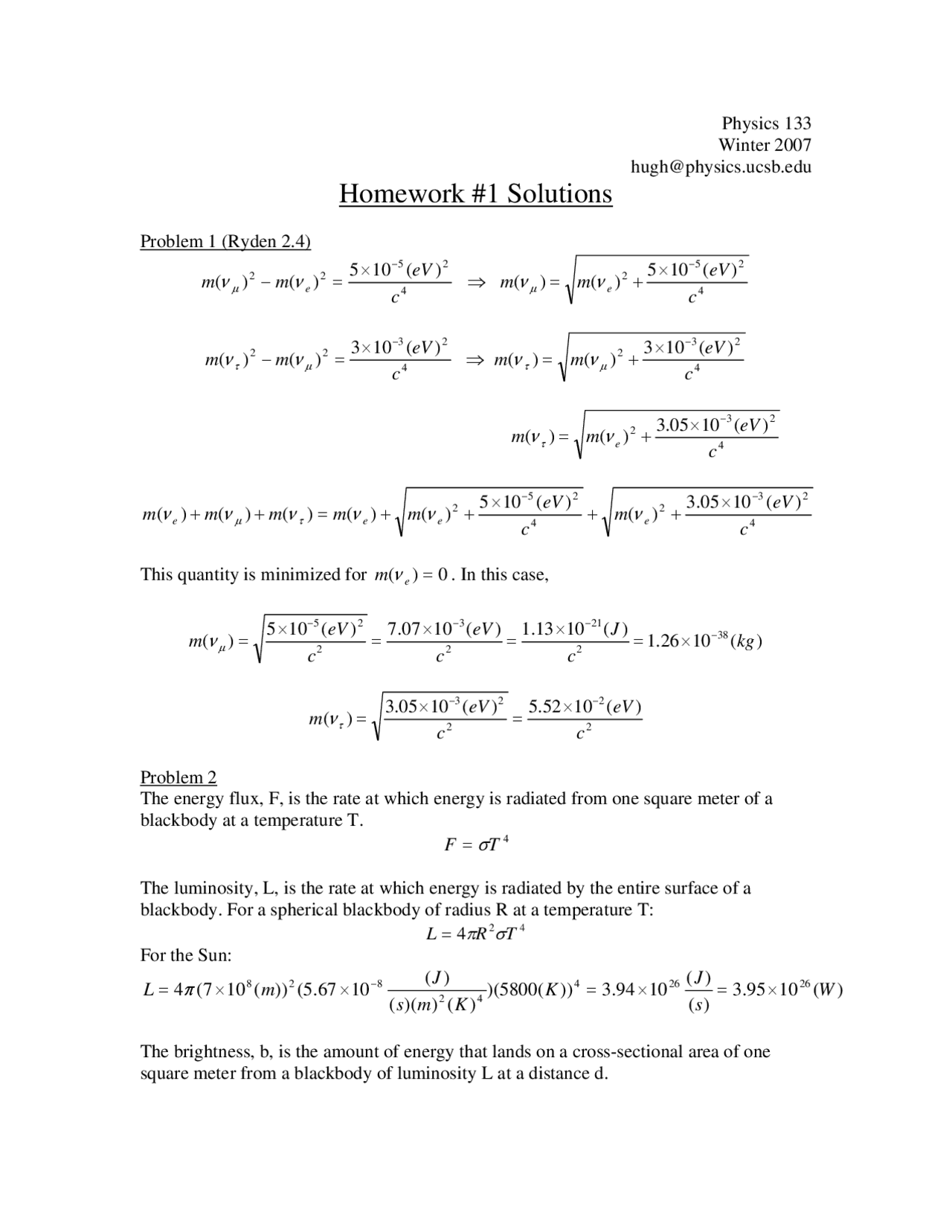 Homework 1 Solutions For Galaxies And Cosmology Phys 133 Docsity