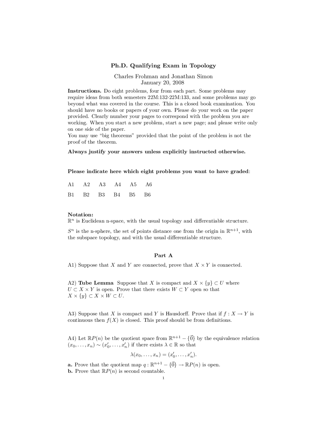 Qualifying Exam Questions General Topology 22m 132 Docsity