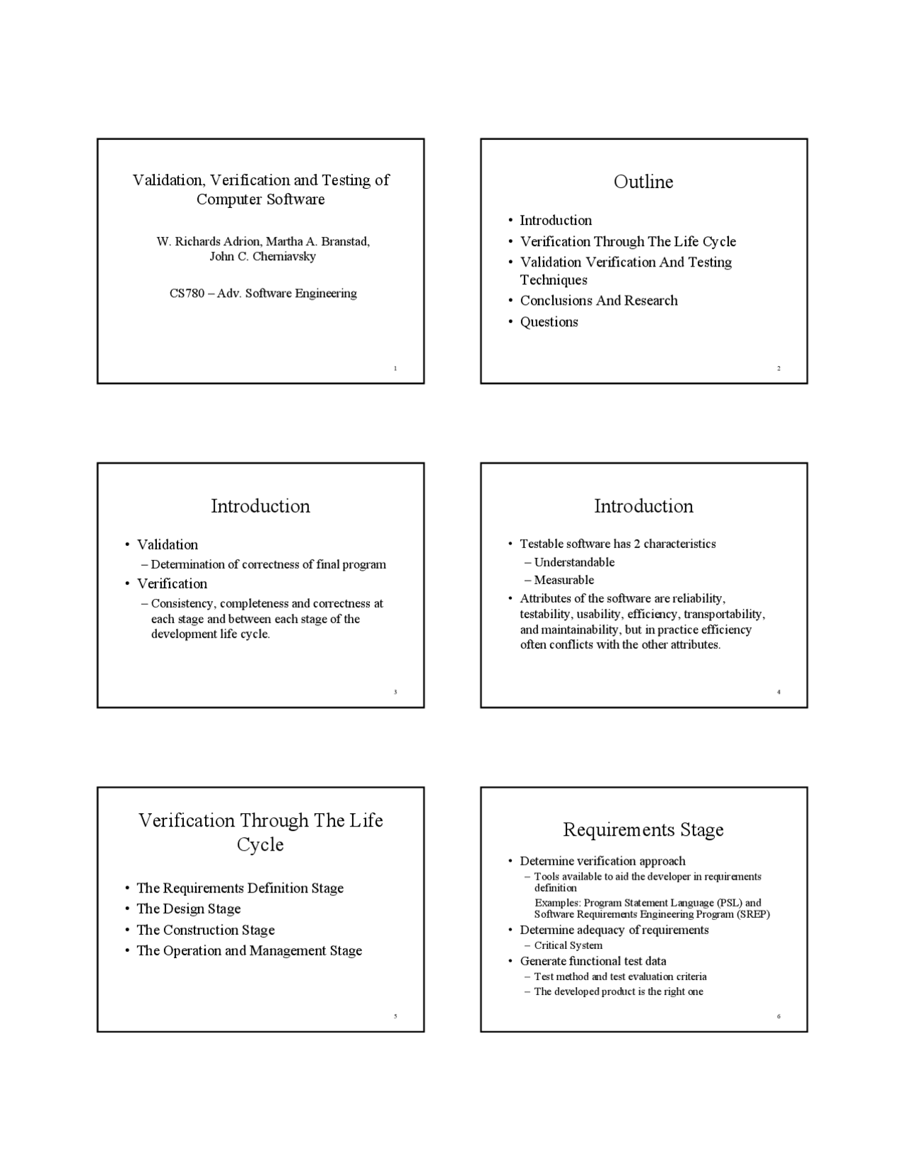 Validation Verification And Testing Of Computer Software Csci 780 Docsity