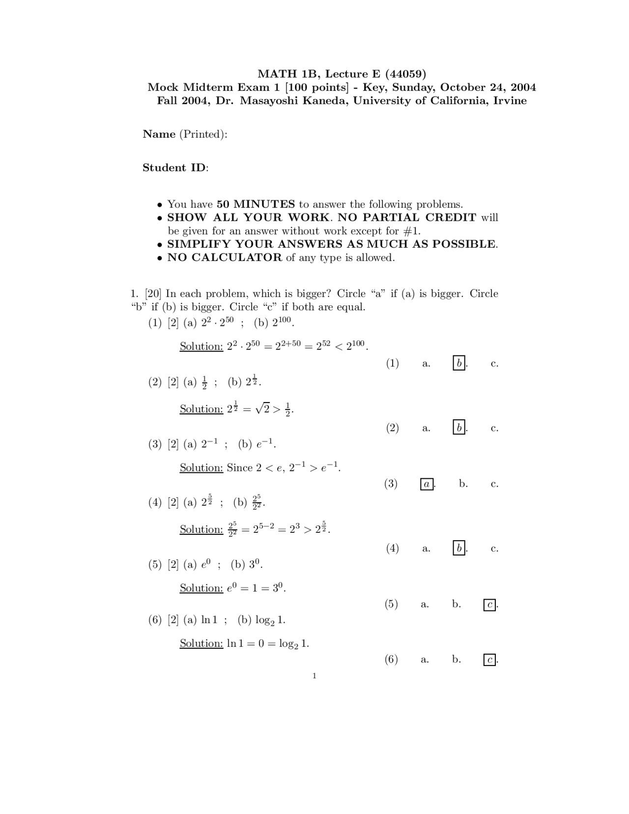 Midterm Exam 1 With Resolution Precalculus Math 1 Docsity