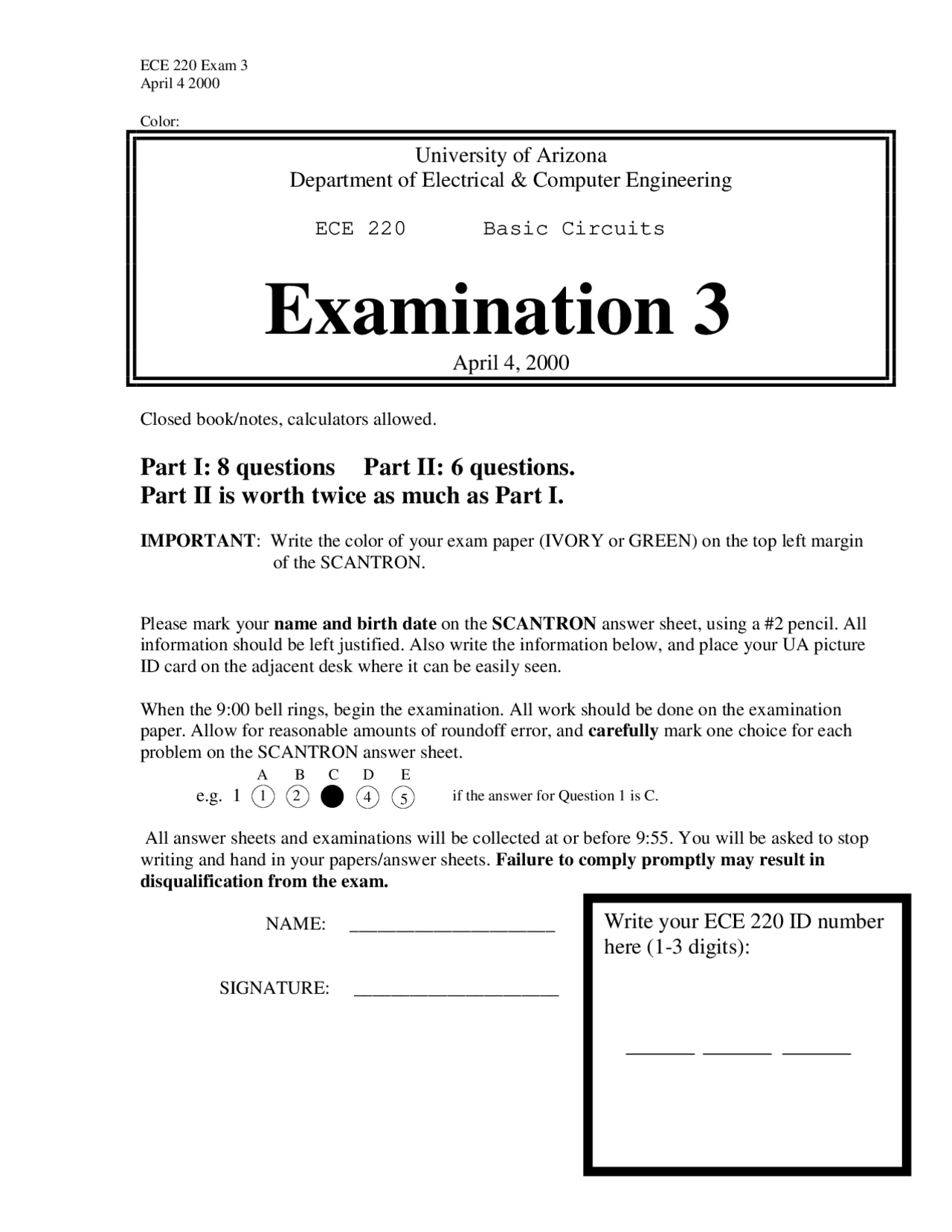 14 Multiple Choice Questions In Exam 3 Basic Circuit Ece 220 Docsity