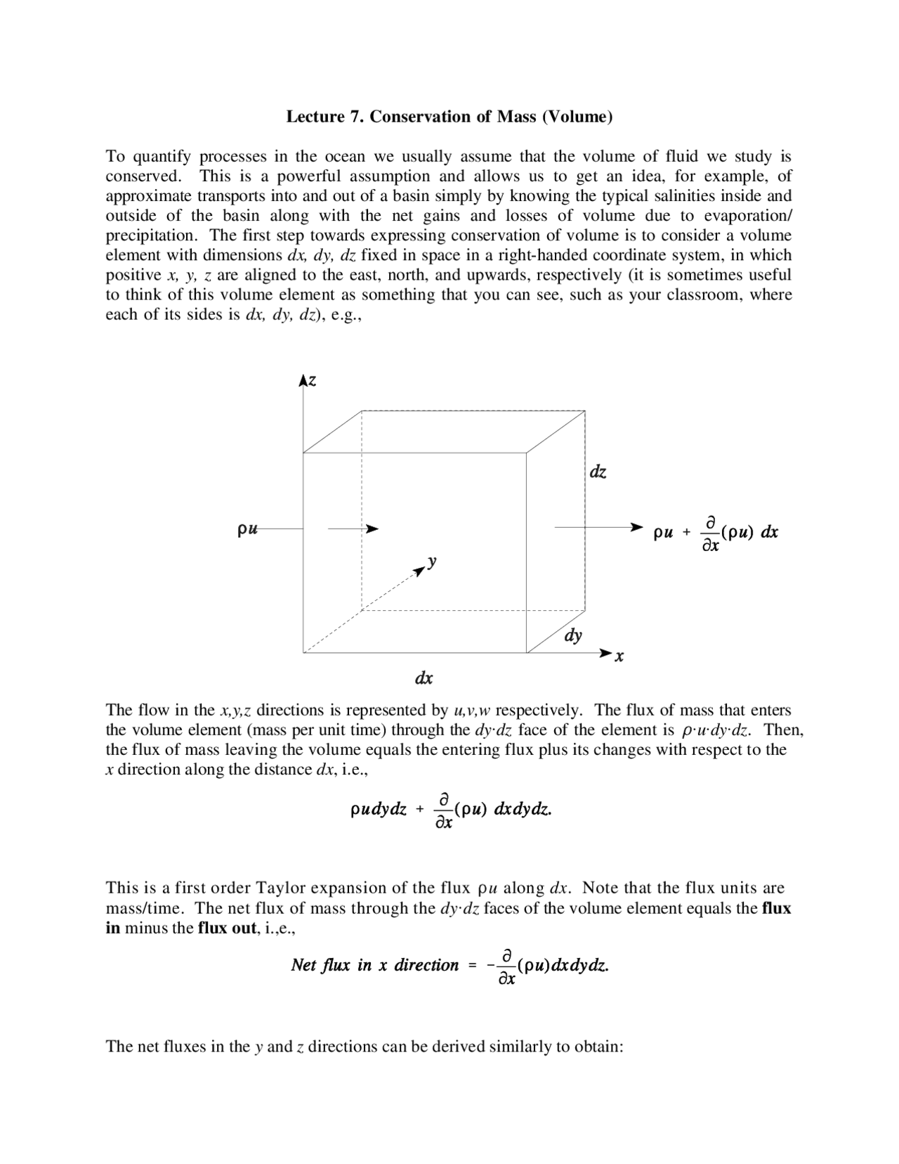 Conservation Of Mass Volume Lecture Handout Ocp 6050 Docsity