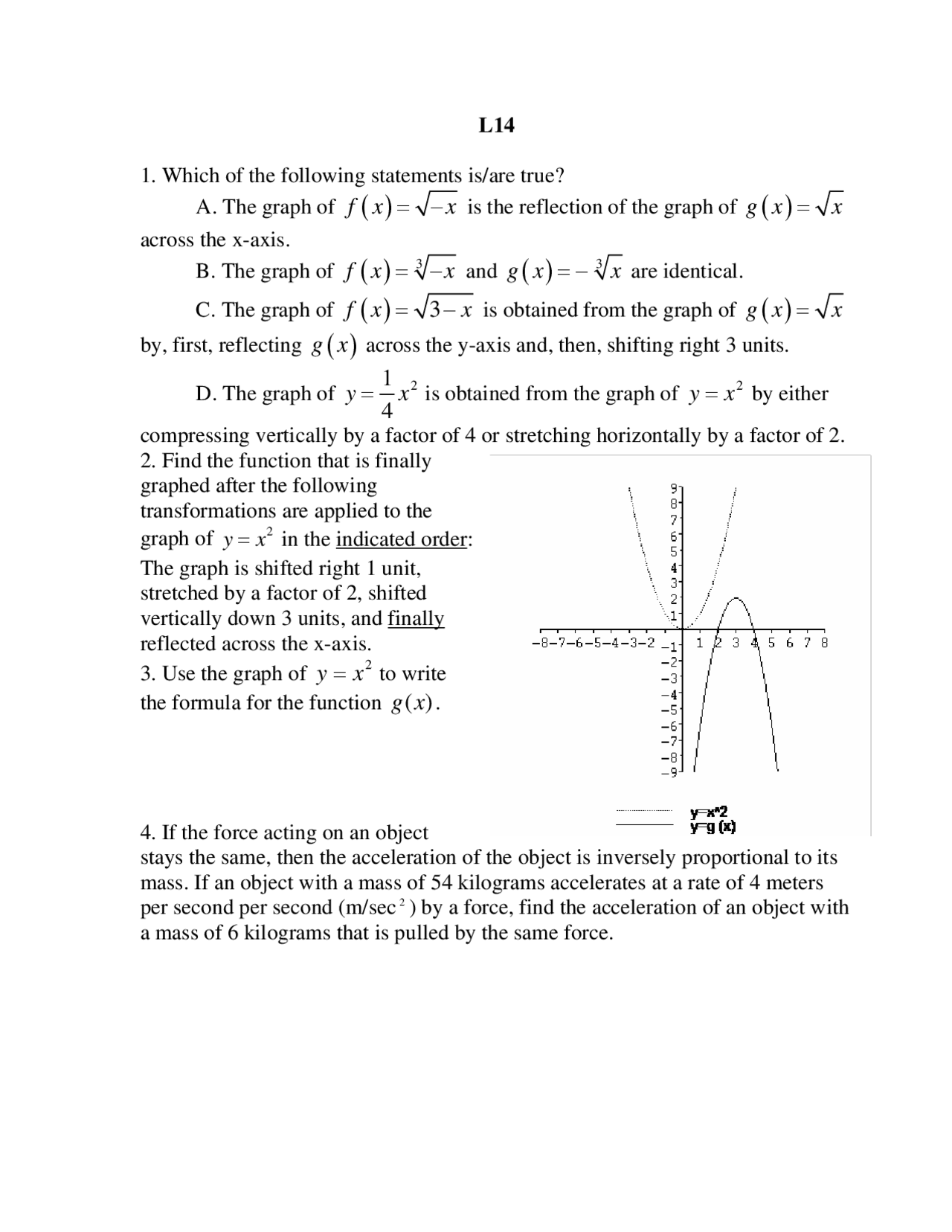 4 Solved Questions On Reflection Of The Graph Functions Mac 1105