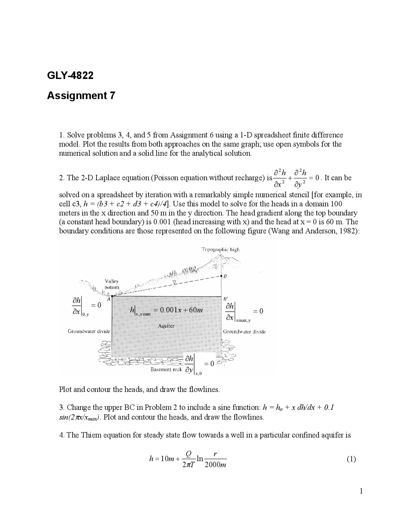 Assignment 7 Introduction To Hydrogeology Gly 4822 Docsity