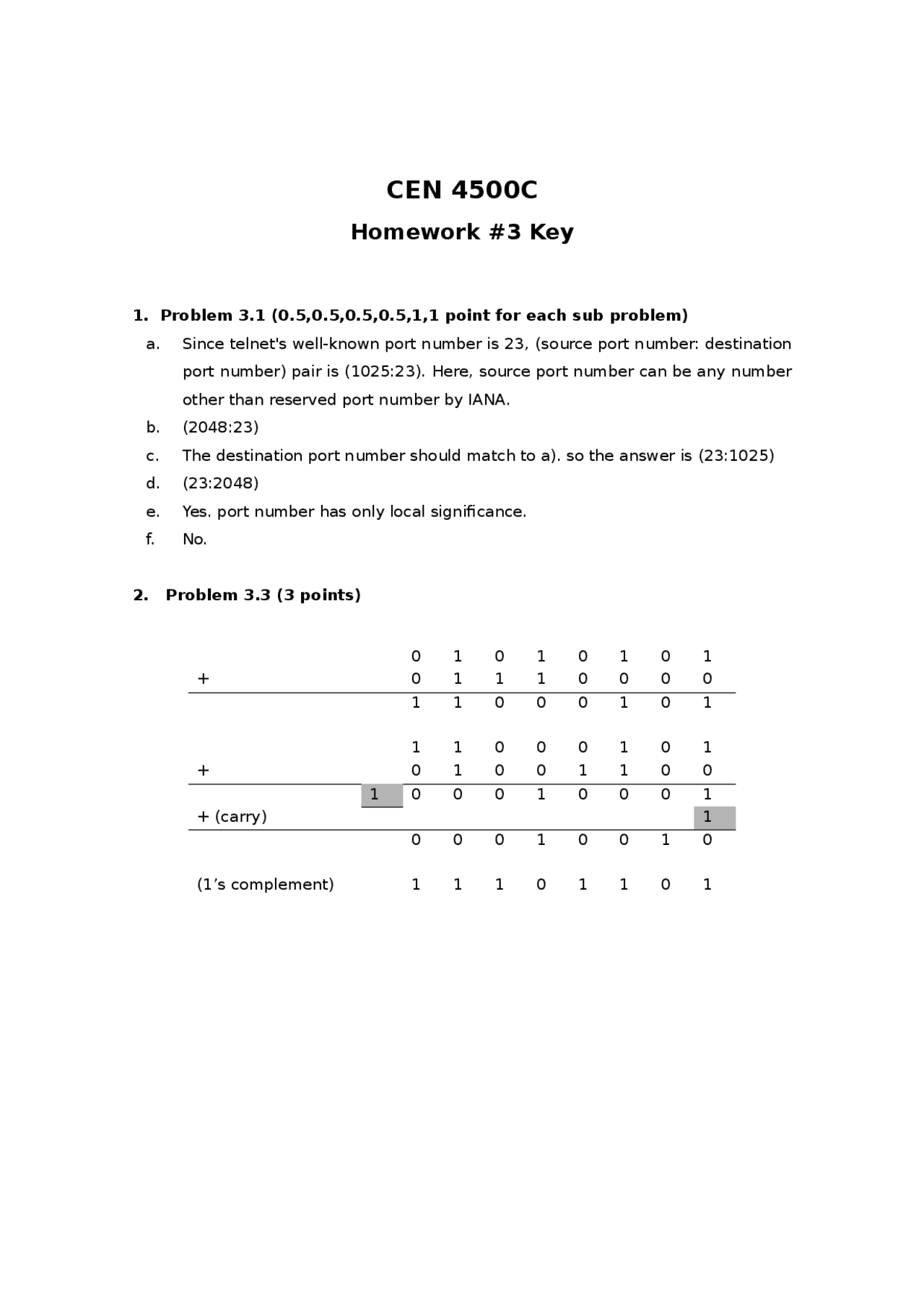 Homework 3 Answer Key Fundamentals Of Computer Communication Networks