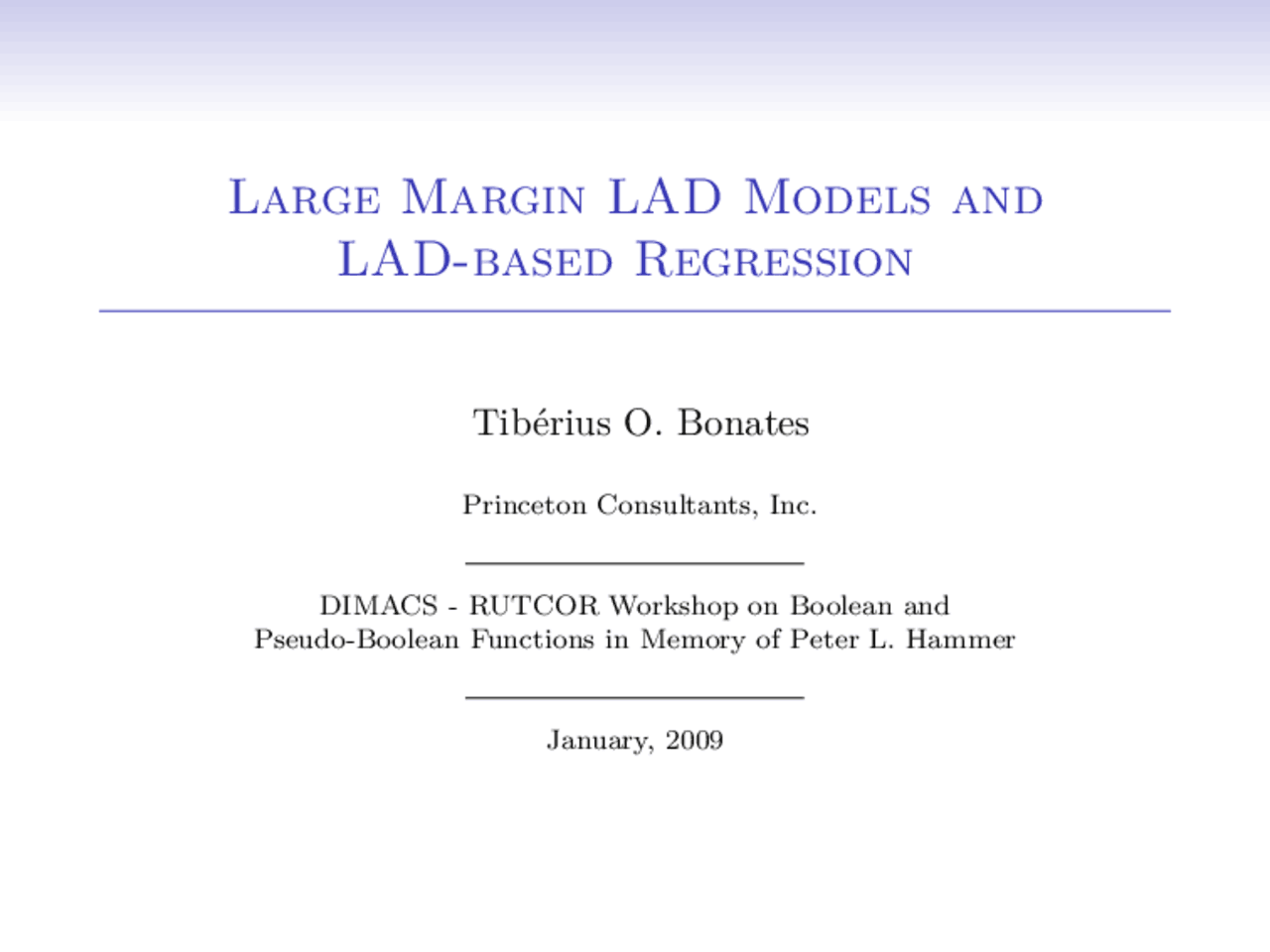 Large Margin LAD Models and LAD Based Regression | 203 225 - Docsity