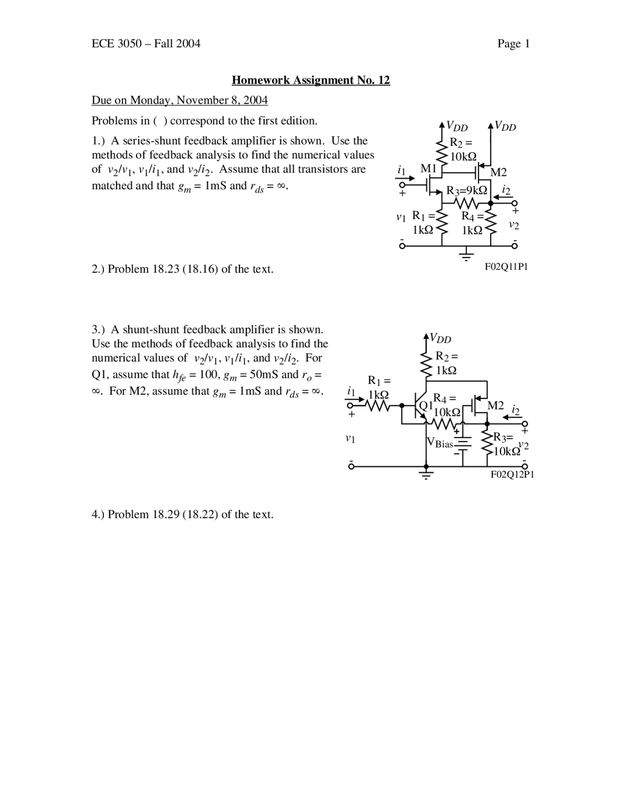 Analog Electronics Assignment 12 Practice Ece 3050 Docsity