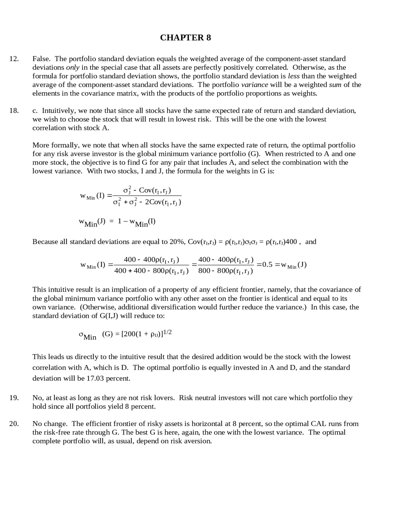 The Portfolio Standard Deviation Assignment Notes Fin 6515 Docsity