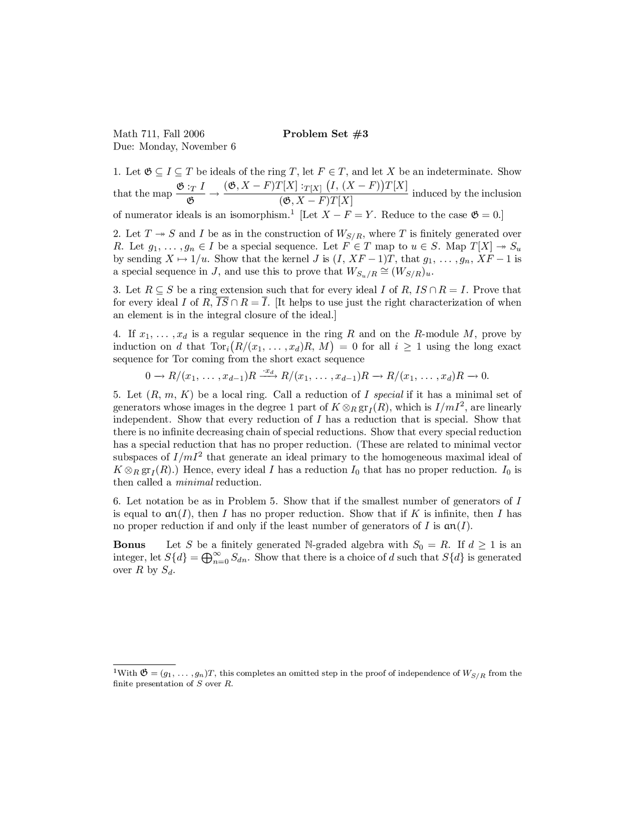 Problems On Advanced Algebra Problem Set 3 Math 711 Docsity
