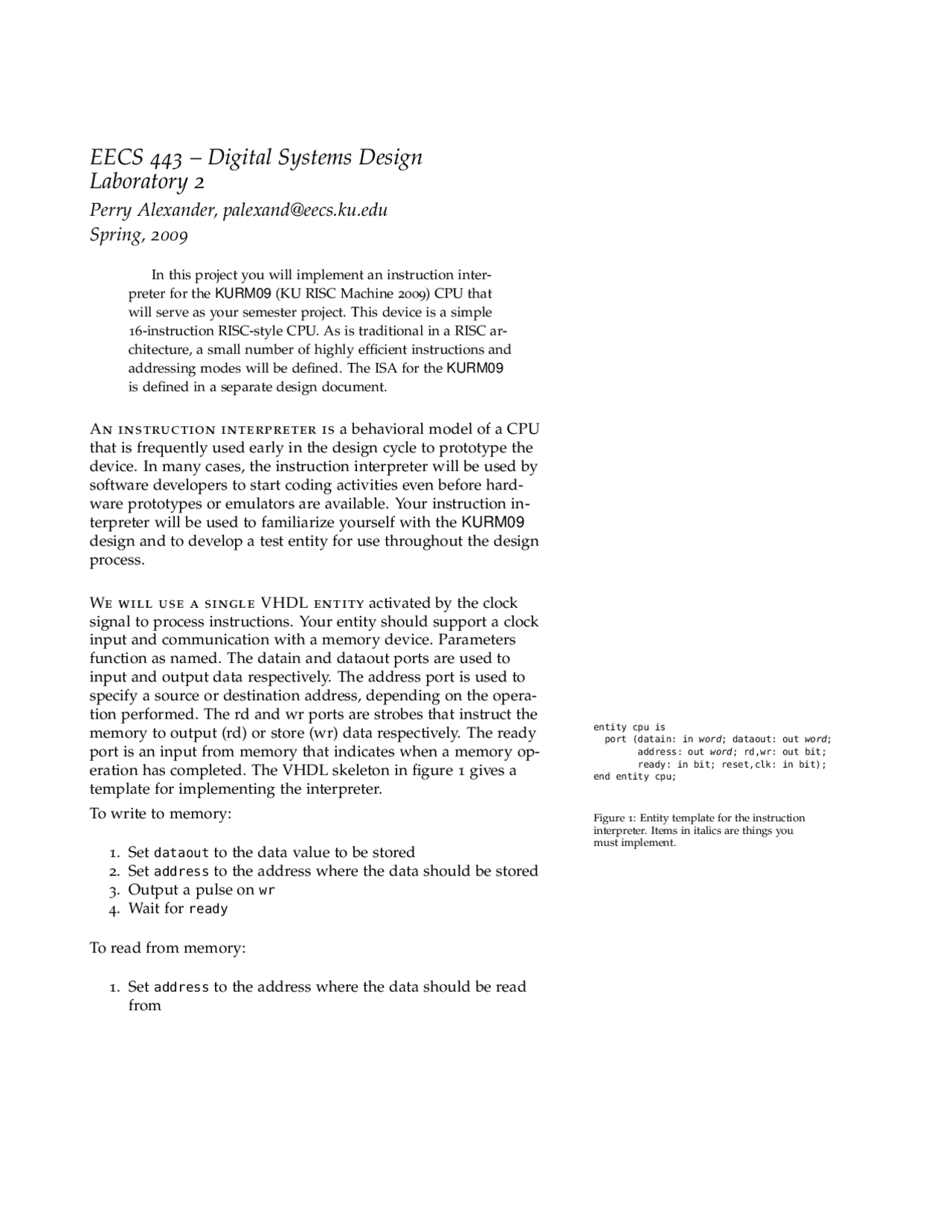Digital Systems Design Laboratory 2 Eecs 443 Docsity