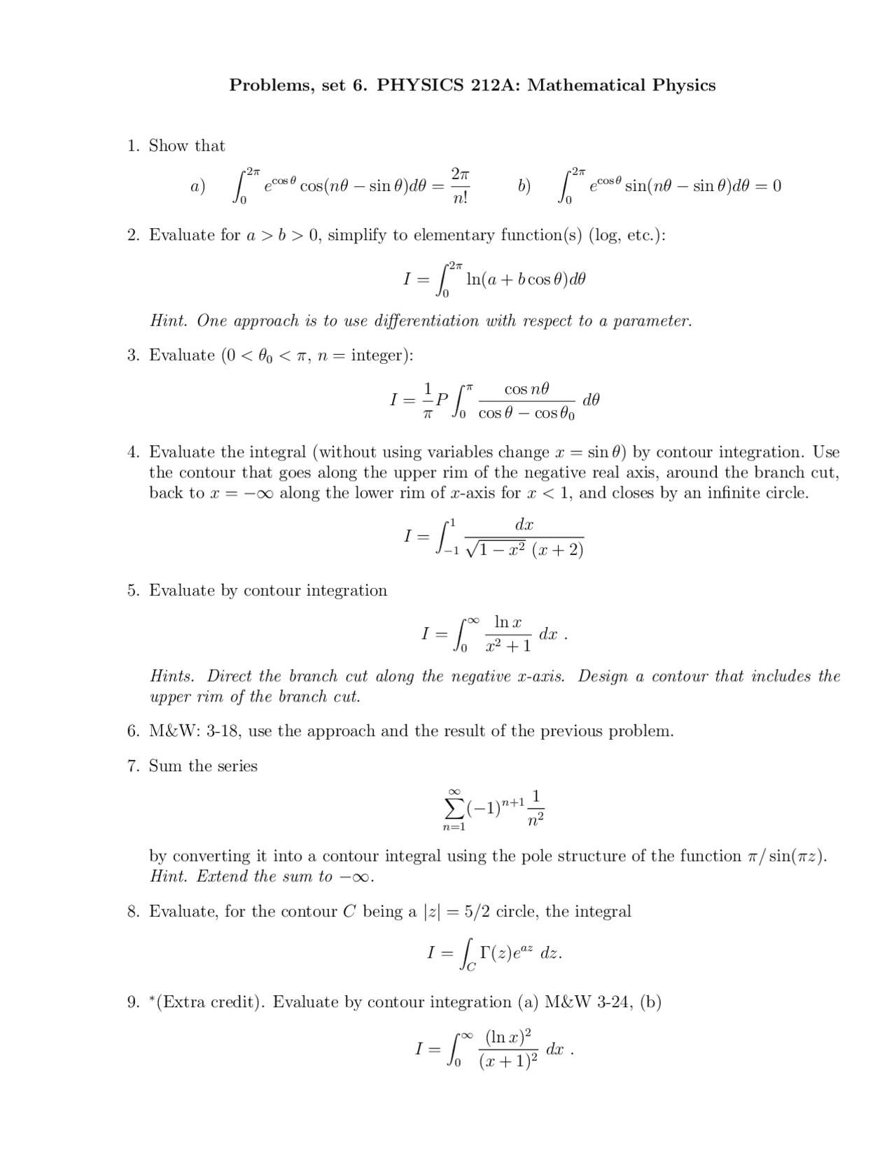 Mathematical Physics Integrals in PHYSICS 212A: Solutions | Assignments ...