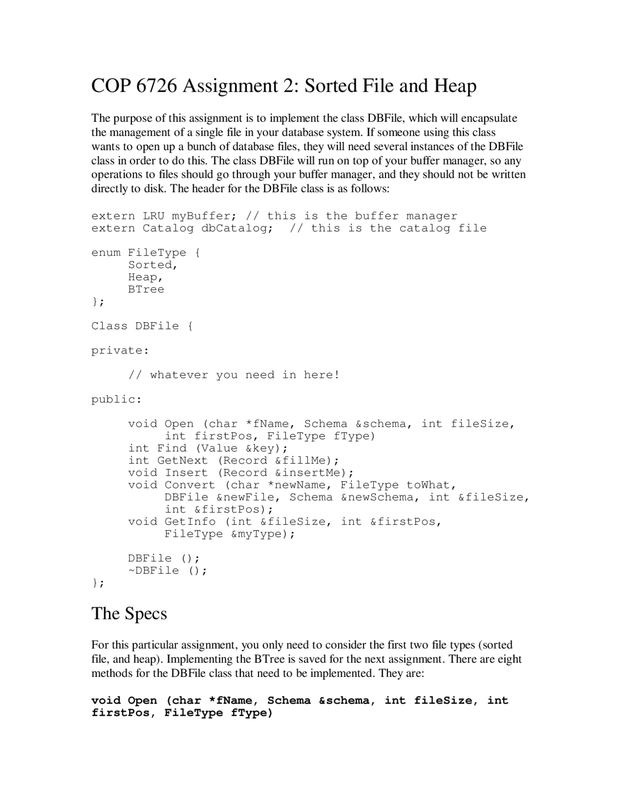 Assignment 2 For Sorted File And Heap Cop 6726 Docsity