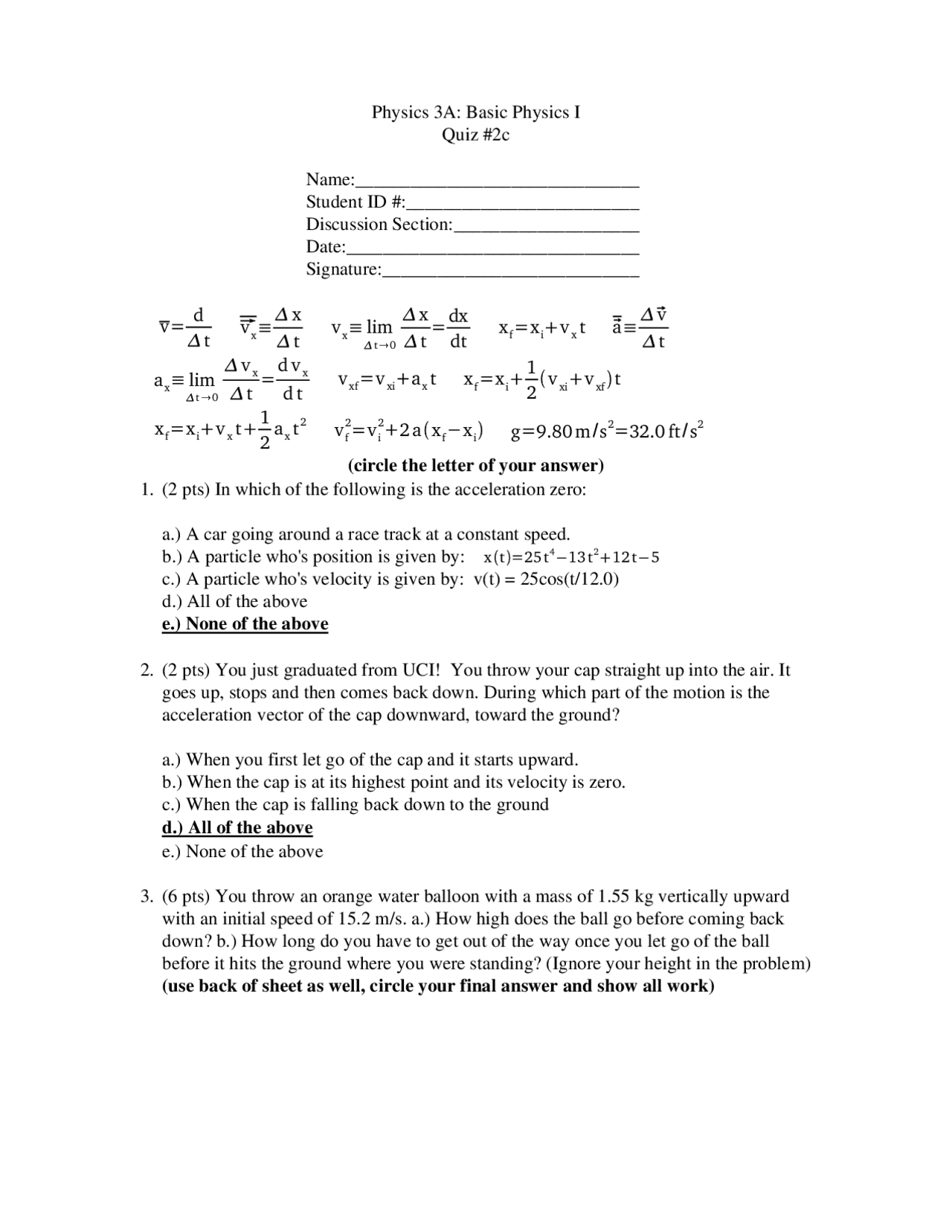 Questions for Quiz 2C - Basic Physics I | Physics 3A | Quizzes Physics ...