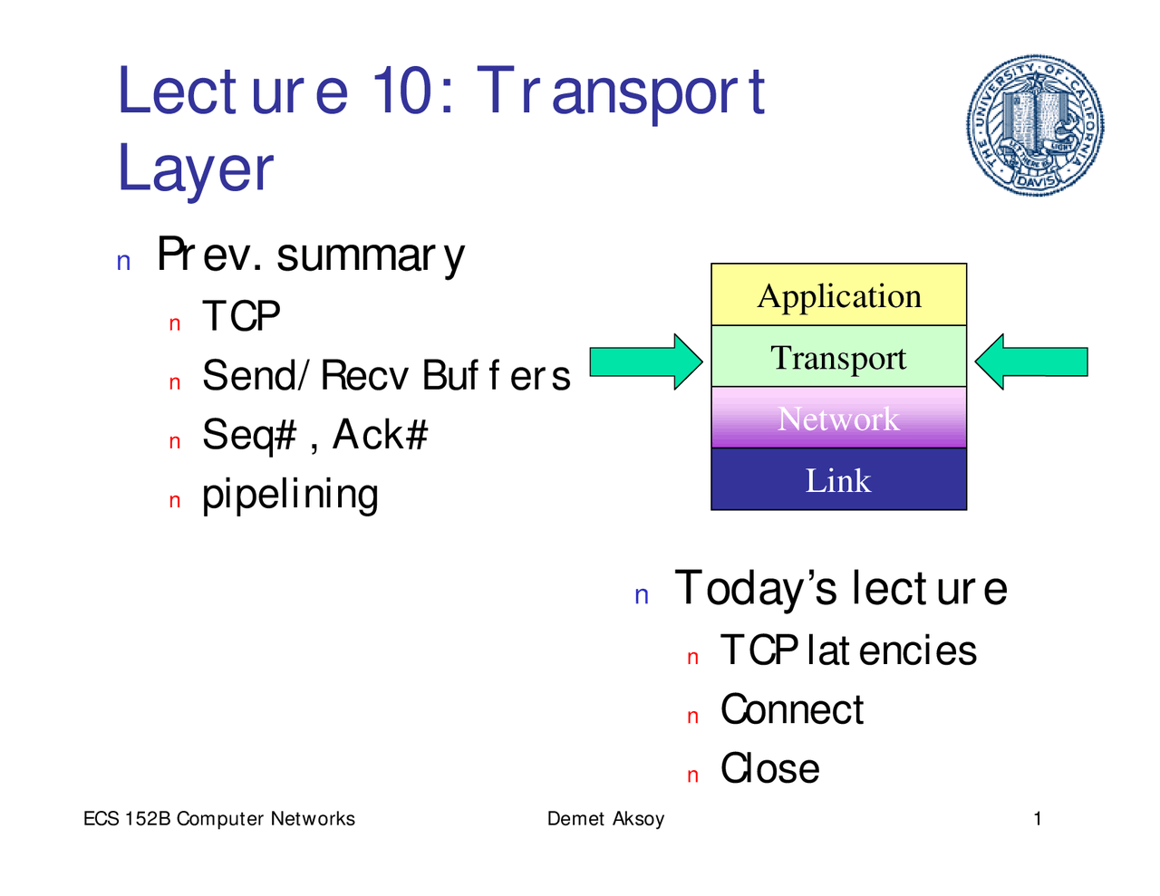 Transport Layer Lecture Slides Ecs 152b Docsity