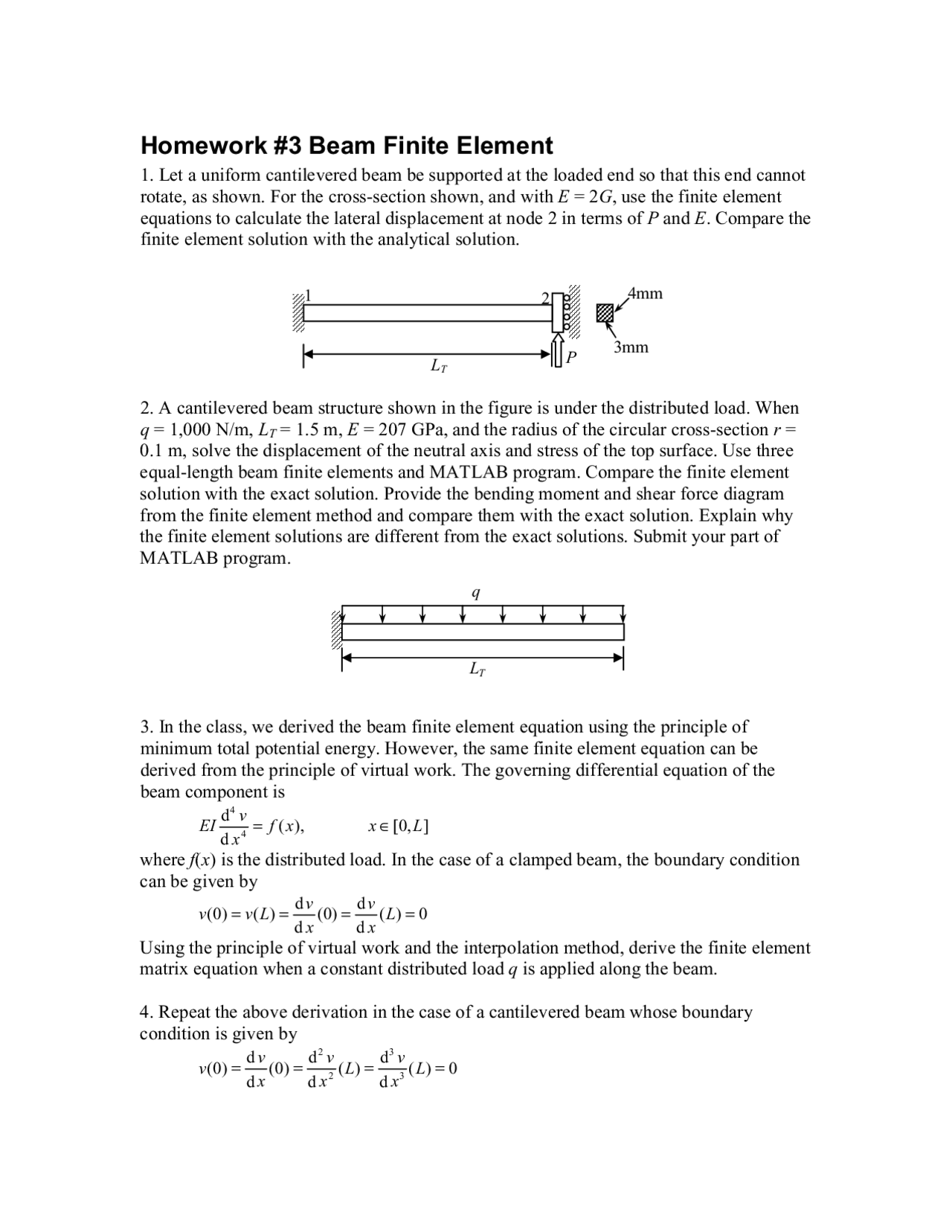4 Solved Questions On Beam Finite Elements Homework 3 Eml 5526