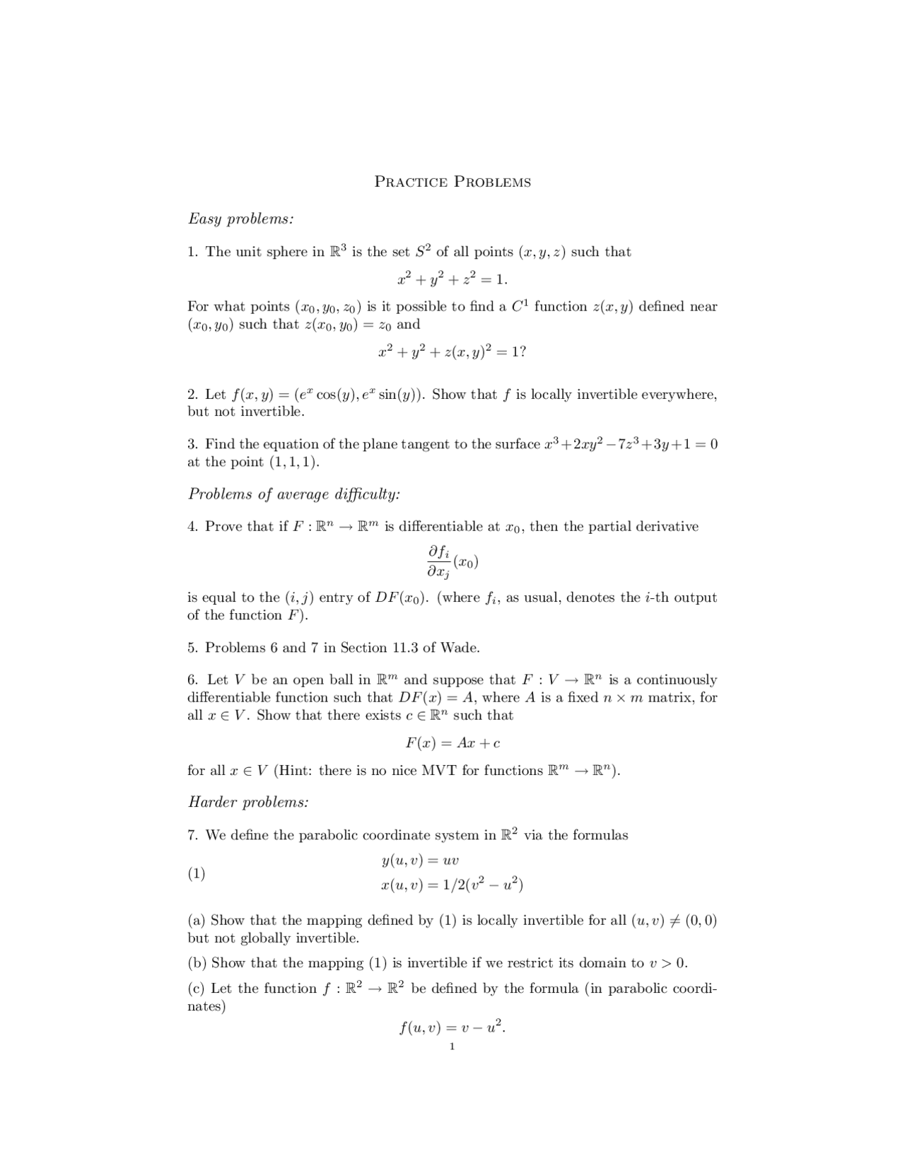 Practice Problems For Real Analysis Mat 125b Docsity